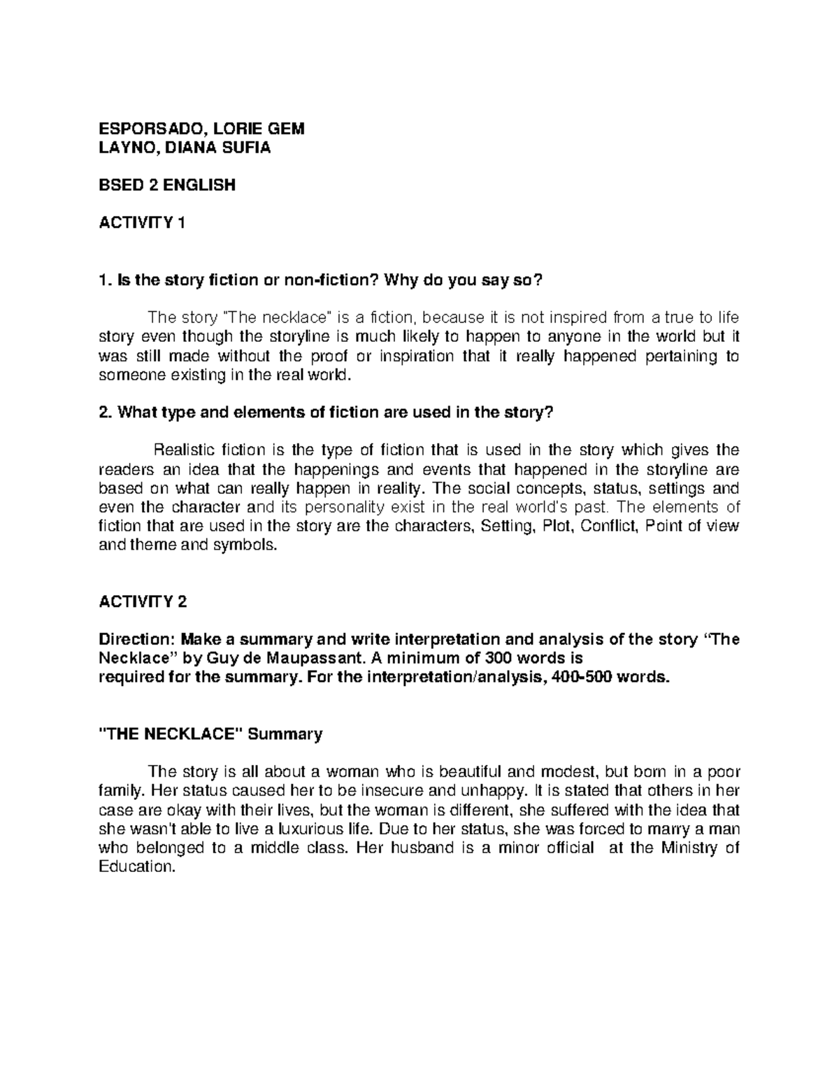 Esporsado & Layno - Summary BSED English - ESPORSADO, LORIE GEM LAYNO ...