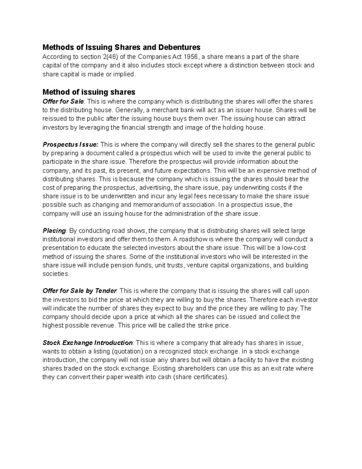 Methods of Issuing Shares and Debentures - Methods of Issuing Shares ...