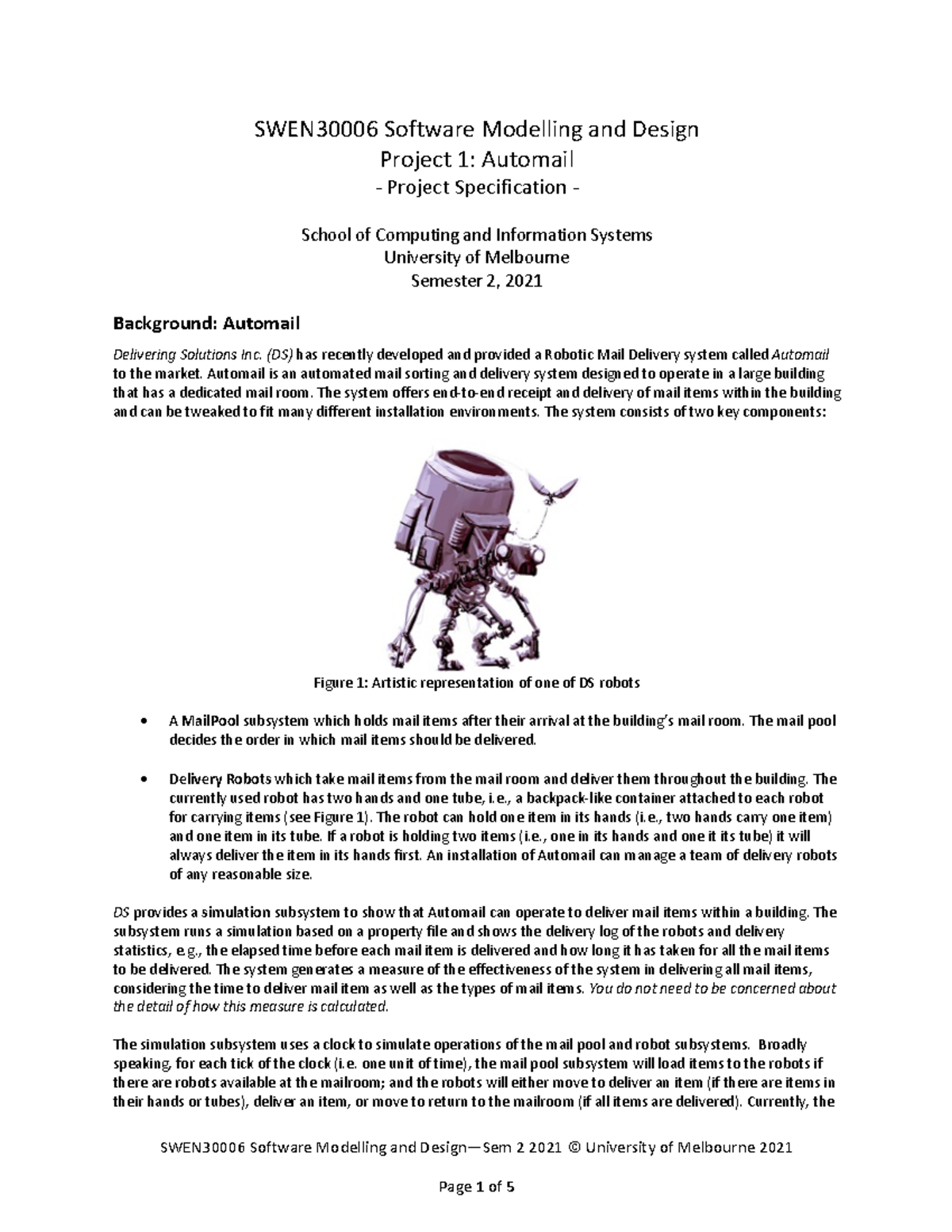 SWEN30006 Project 1 - SWEN30006 Software Modelling and Design—Sem 2 2021 © University of ...