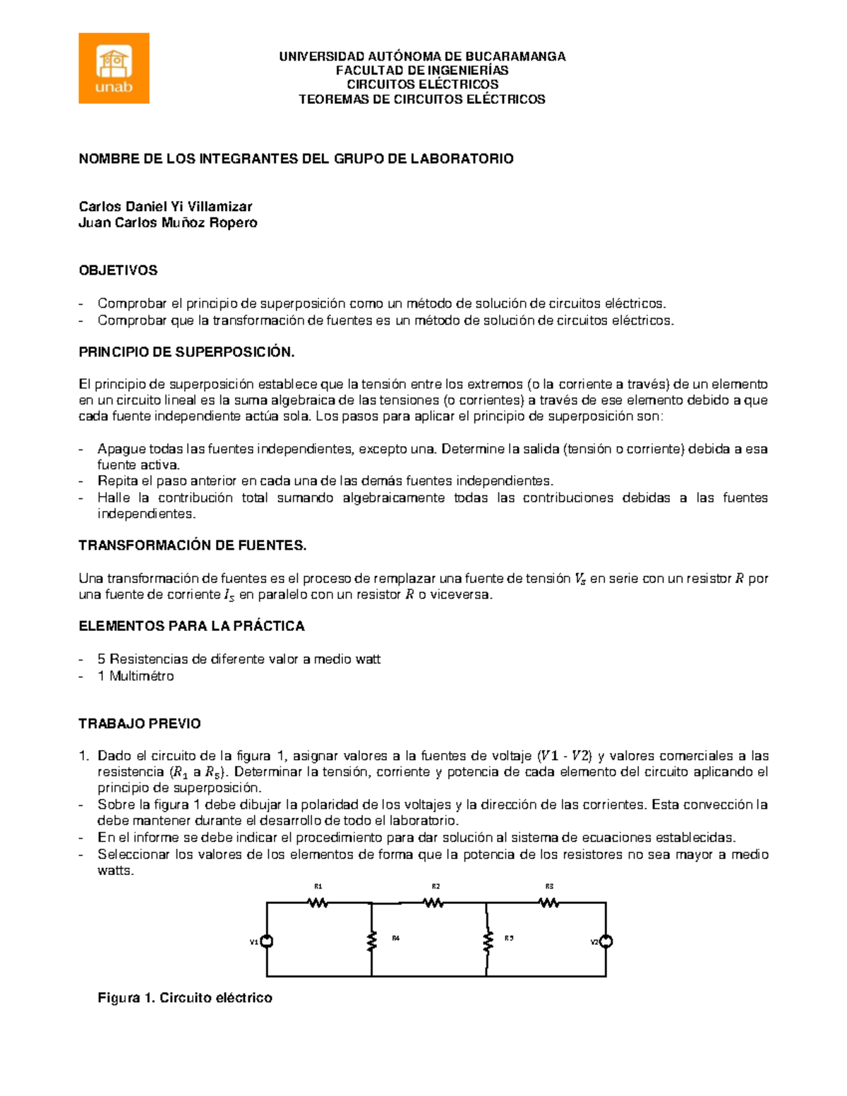 Lab 5 Teoremas De Circuitos Eléctricos V1 - Warning: TT: undefined function: 32 FACULTAD DE ...