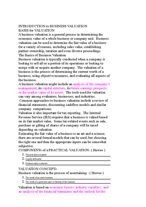 Liquidation based Valuation - Valuation Concepts - Studocu