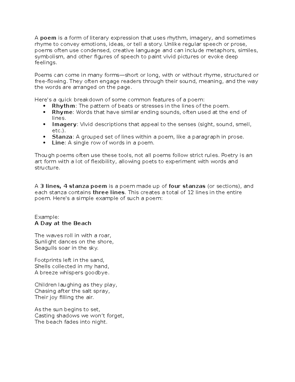 3 LINE 4 Stanza POEM - A poem is a form of literary expression that ...