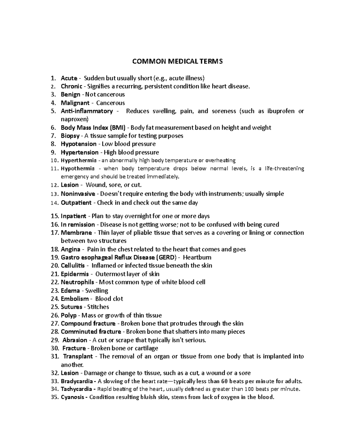 Inbound 2179222668132716816 - COMMON MEDICAL TERMS Acute - Sudden but ...