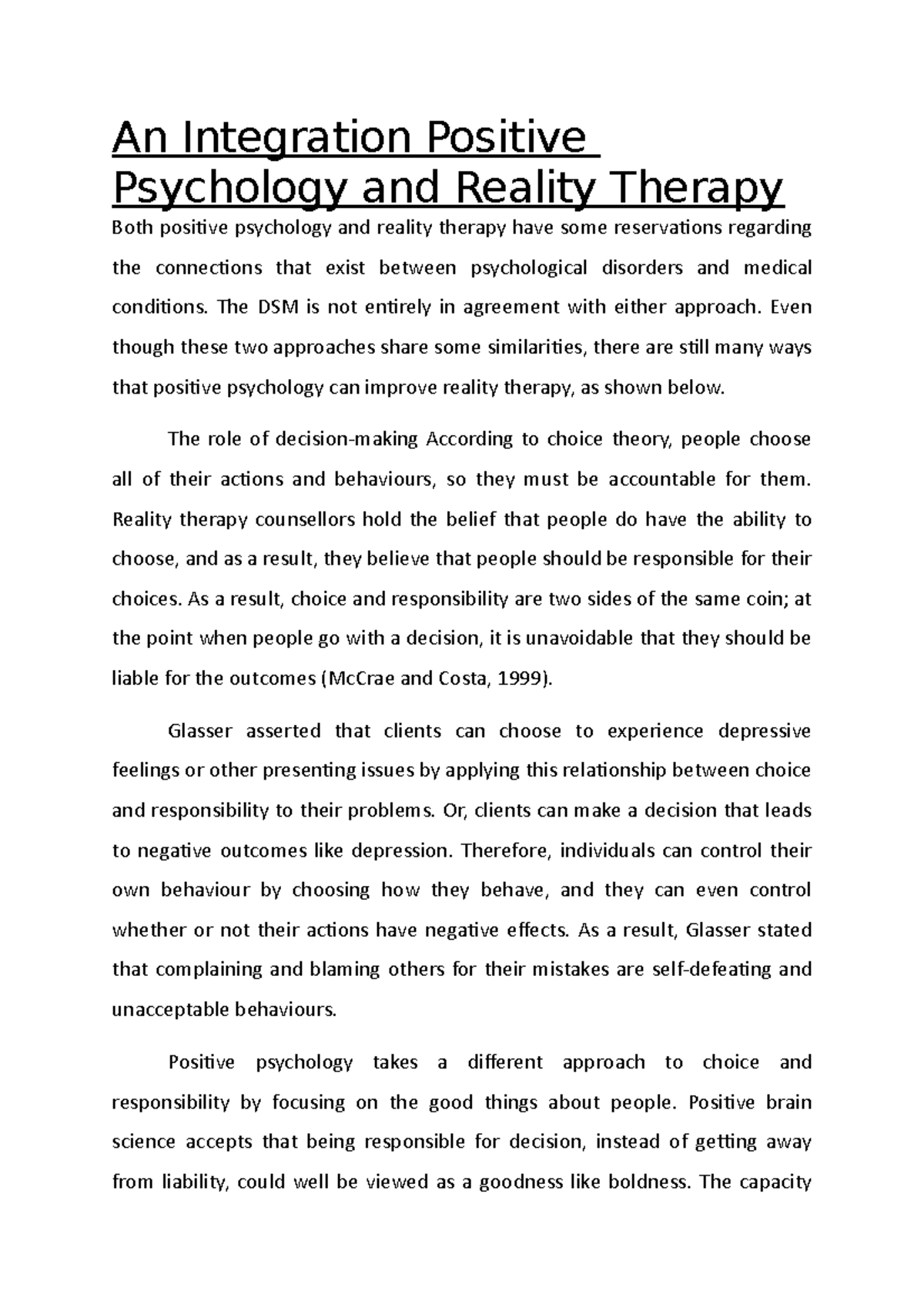 An Integration Positive Psychology and Reality Therapy - An Integration ...