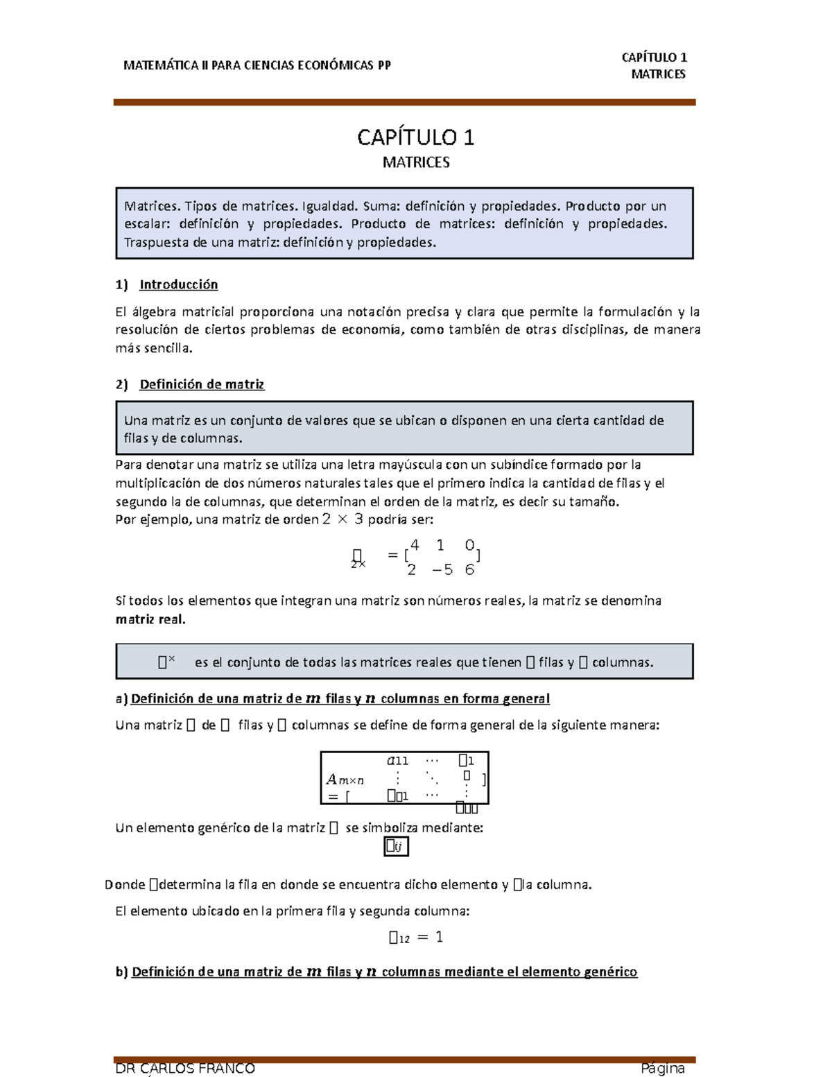 Matrices - Resumen - MATRICES MATEMÁTICA II PARA CIENCIAS ECONÓMICAS PP ...