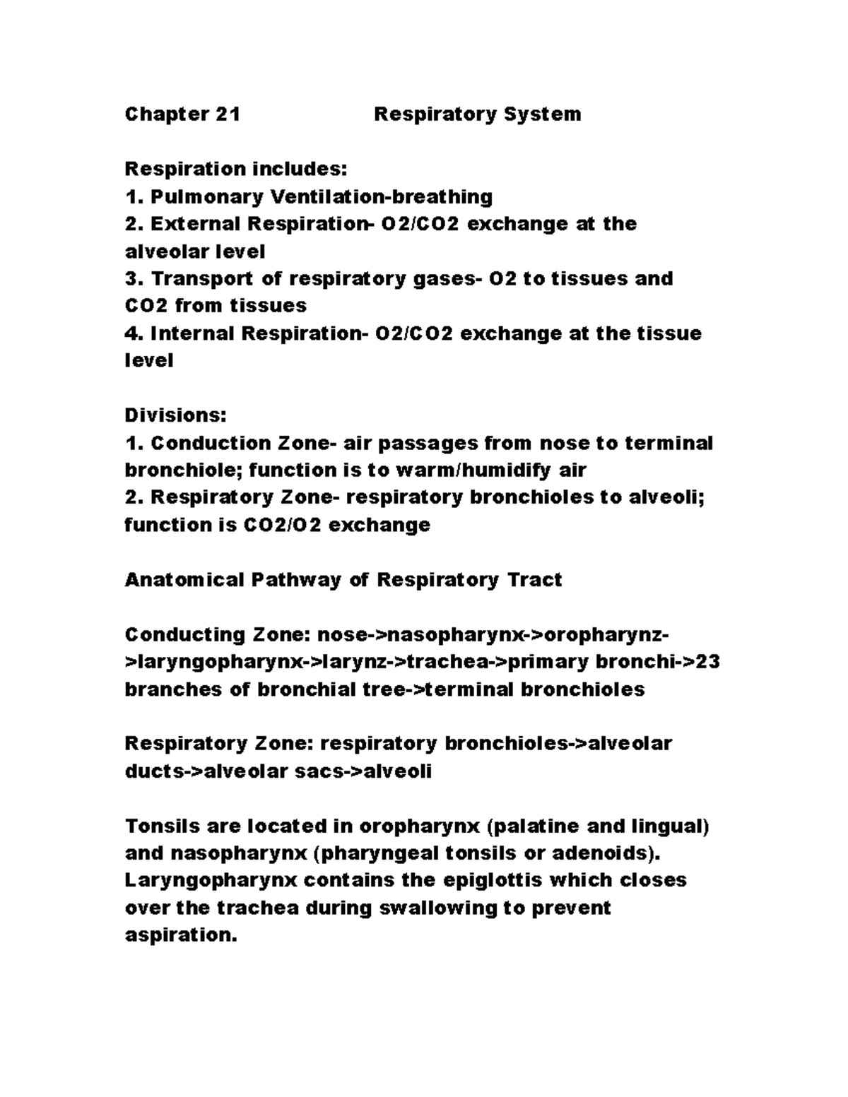 Respiratory System and Function - Studocu