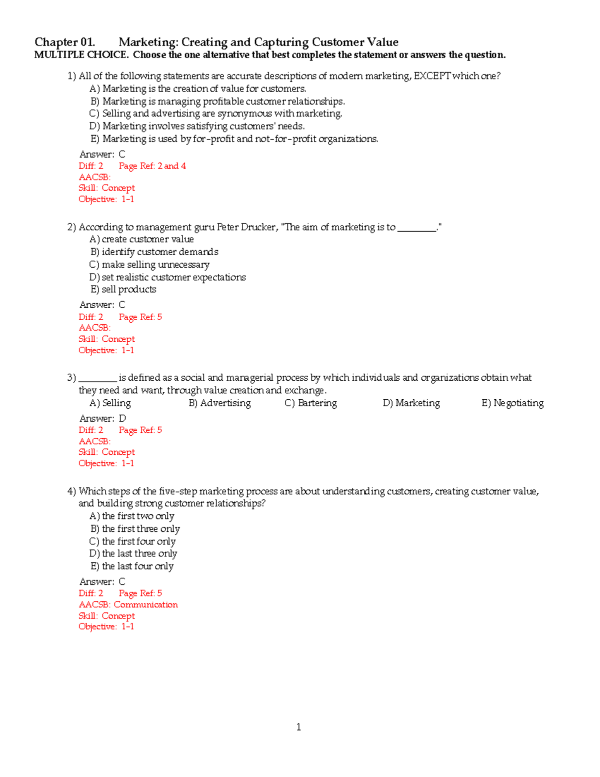 Chapter 01 Marketing Testbanks - Chapter 01. Marketing: Creating and ...