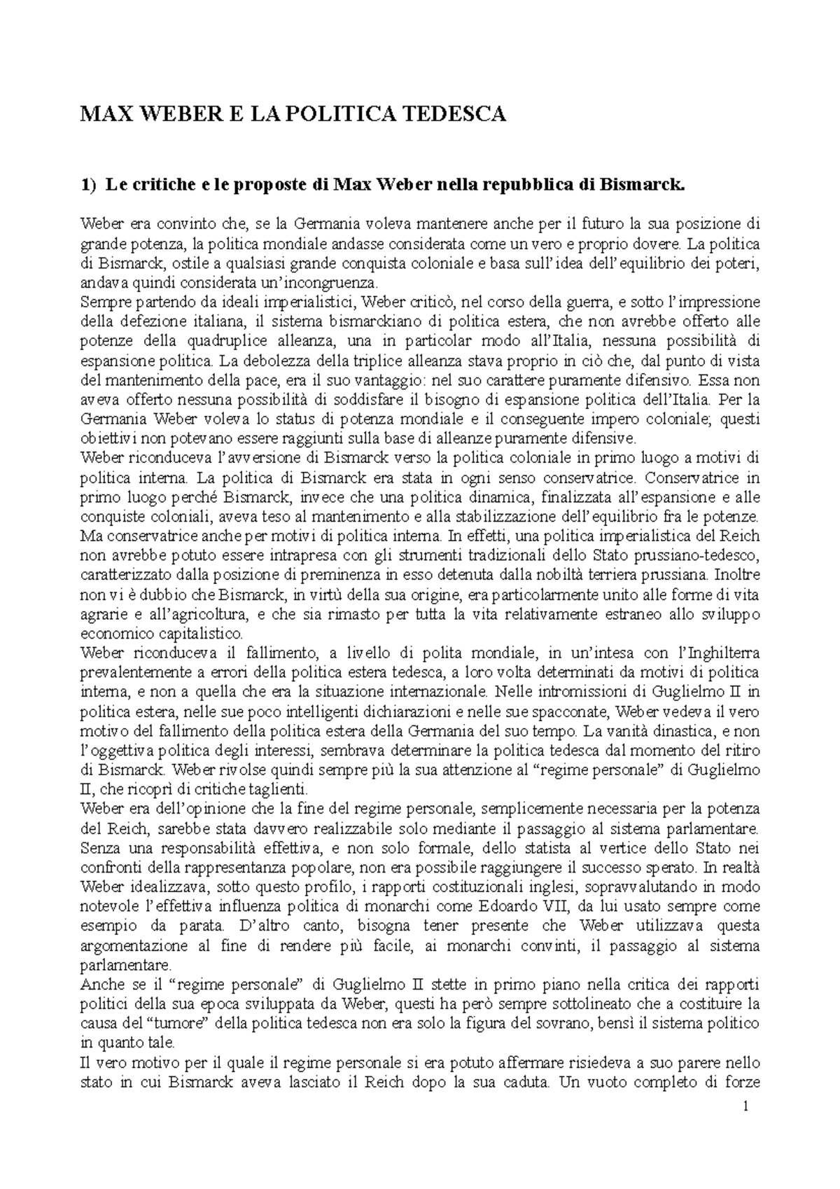 MAX Weber E LA Politica Tedesca - storia del pensiero sociologico - MAX ...