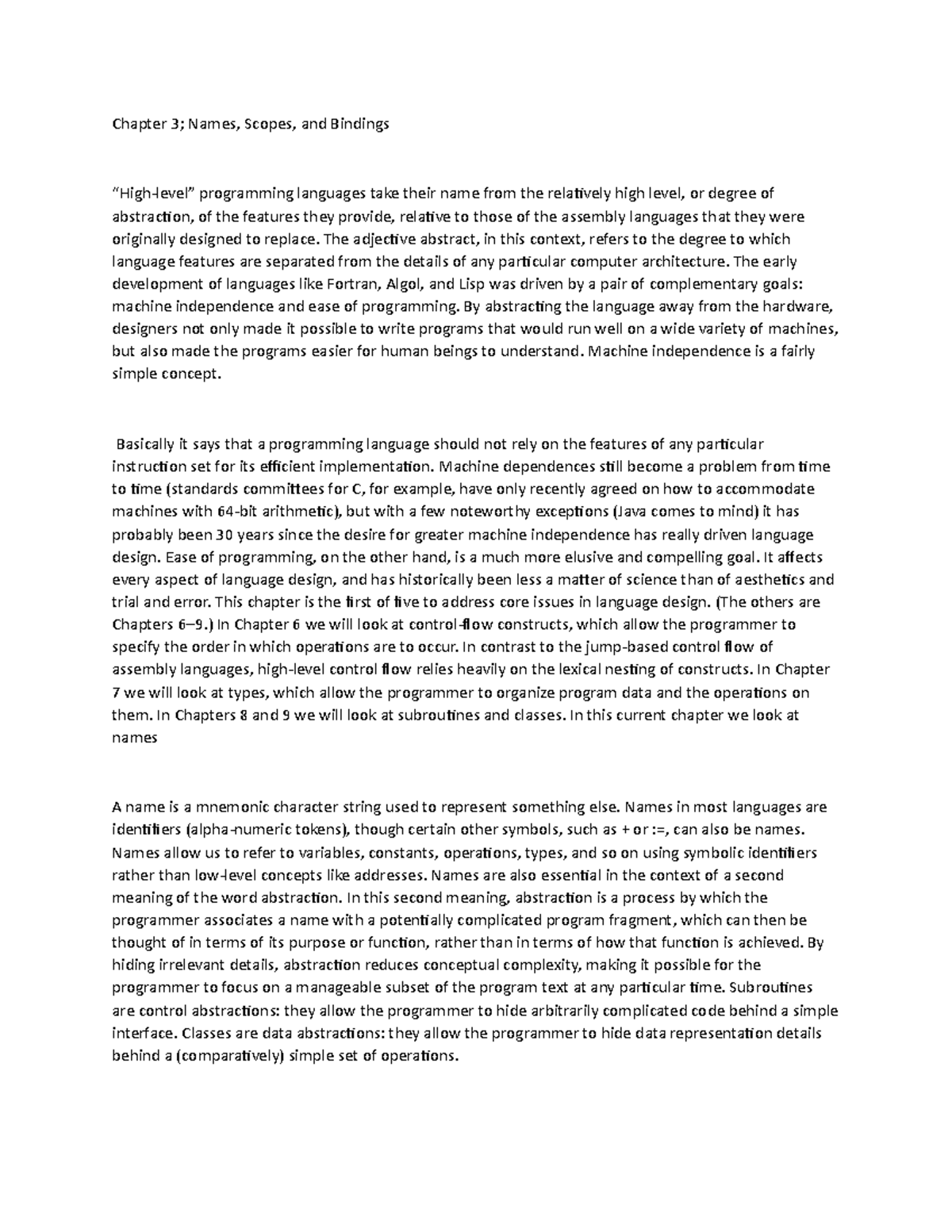 3.1-3.2 comp348 important parts - Chapter 3; Names, Scopes, and ...