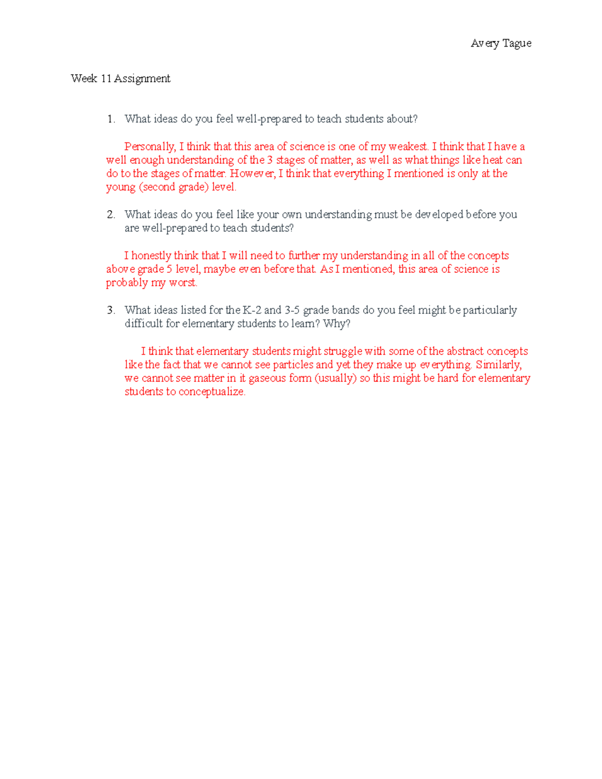 Week 11 Assignment - assigned reflection over weekly content - Avery Tague Week 11 Assignment ...