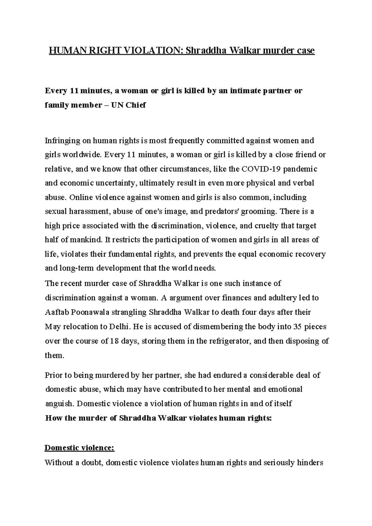 Human Rights Live-in - HUMAN RIGHT VIOLATION: Shraddha Walkar murder ...