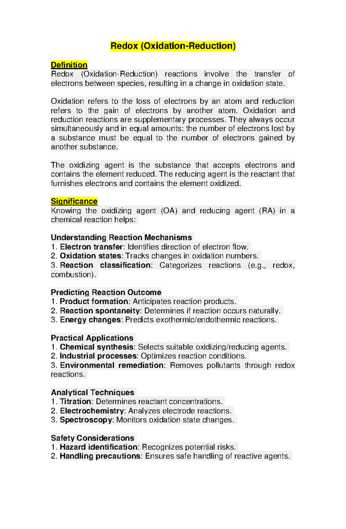 Notes-Redox-Reactions - Redox (Oxidation-Reduction) Definition Redox ...