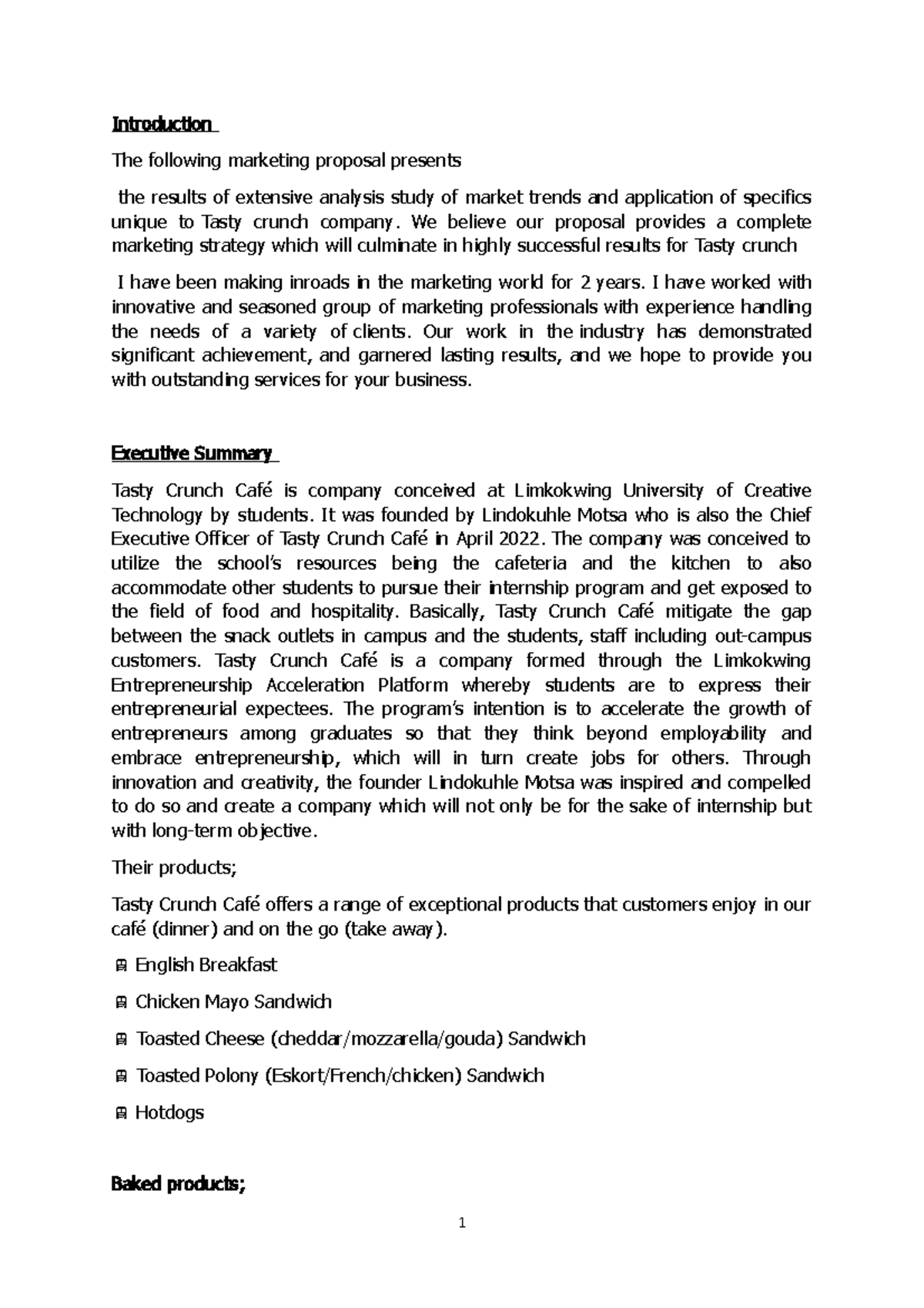 Namile Maseko proposal - Introduction The following marketing proposal ...