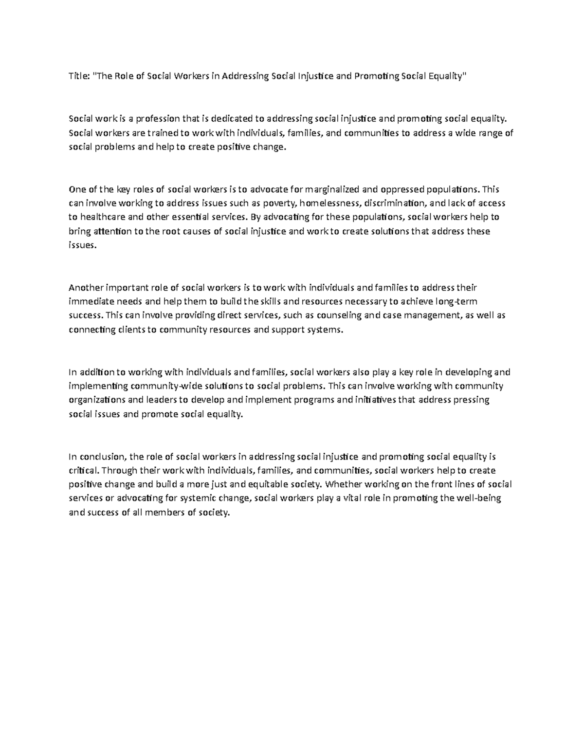 The Role of Social Workers in Addressing Social Injustice and Promoting ...