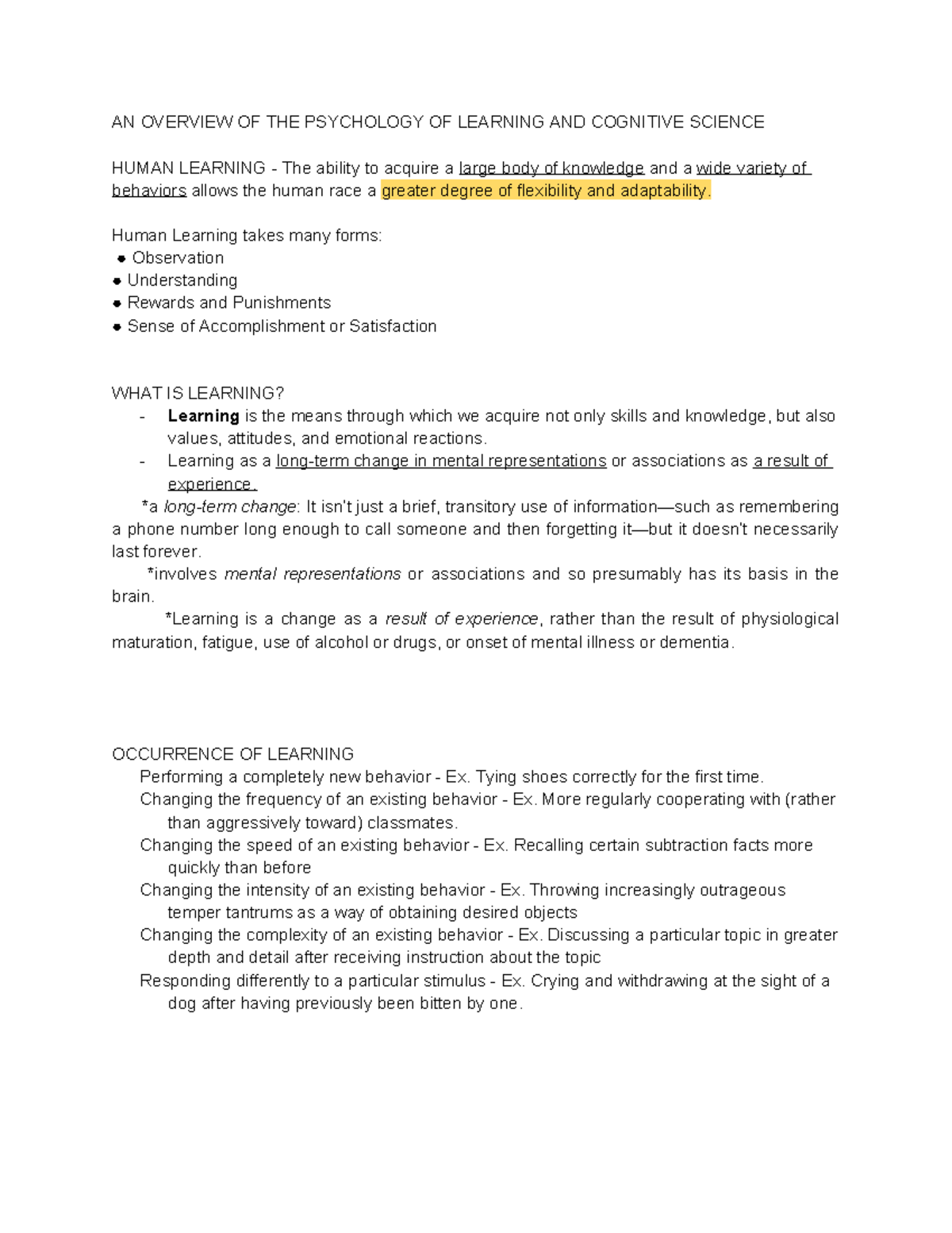 Cognitive Psychology Reviewer - AN OVERVIEW OF THE PSYCHOLOGY OF ...