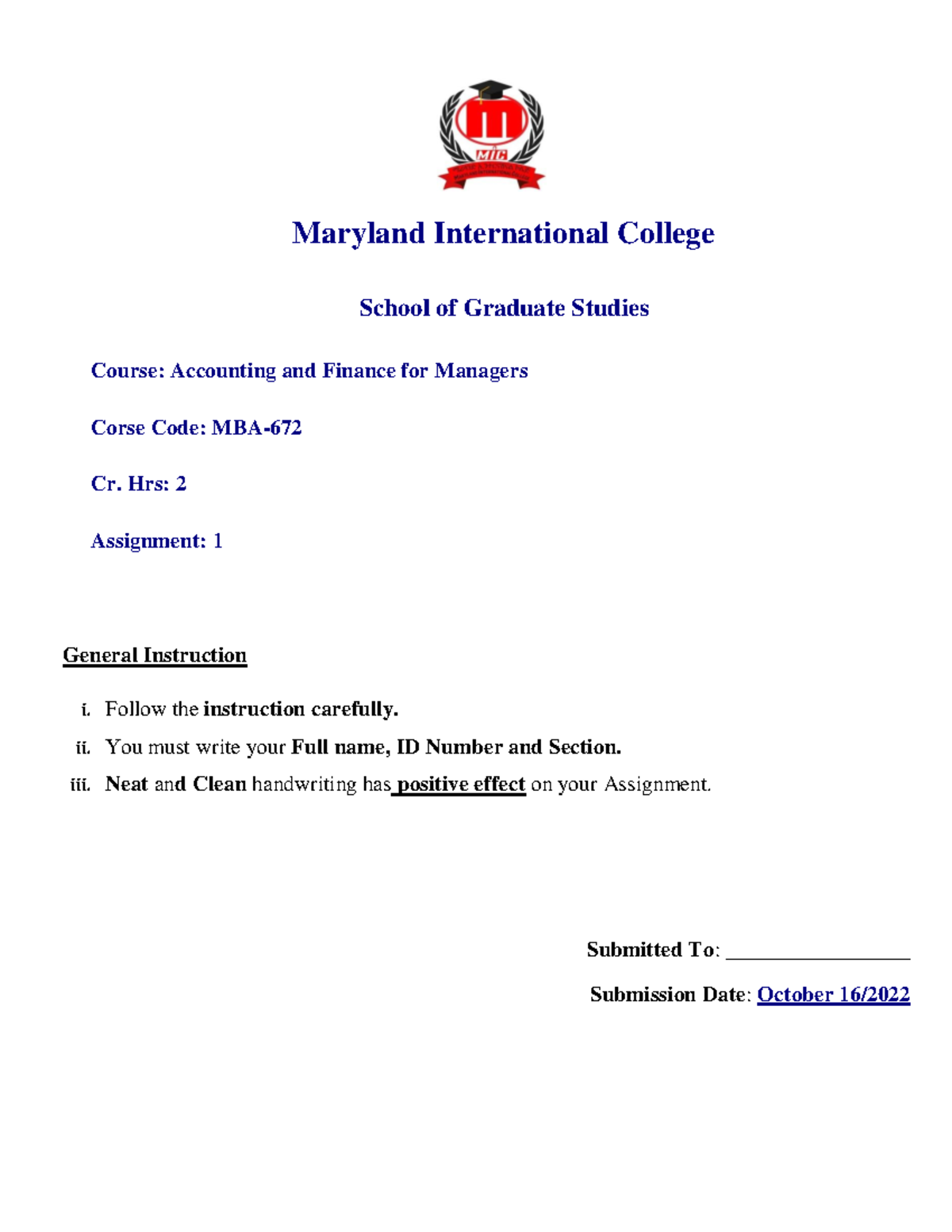Assignment 1 Accounting and Finance for Managers - Maryland ...