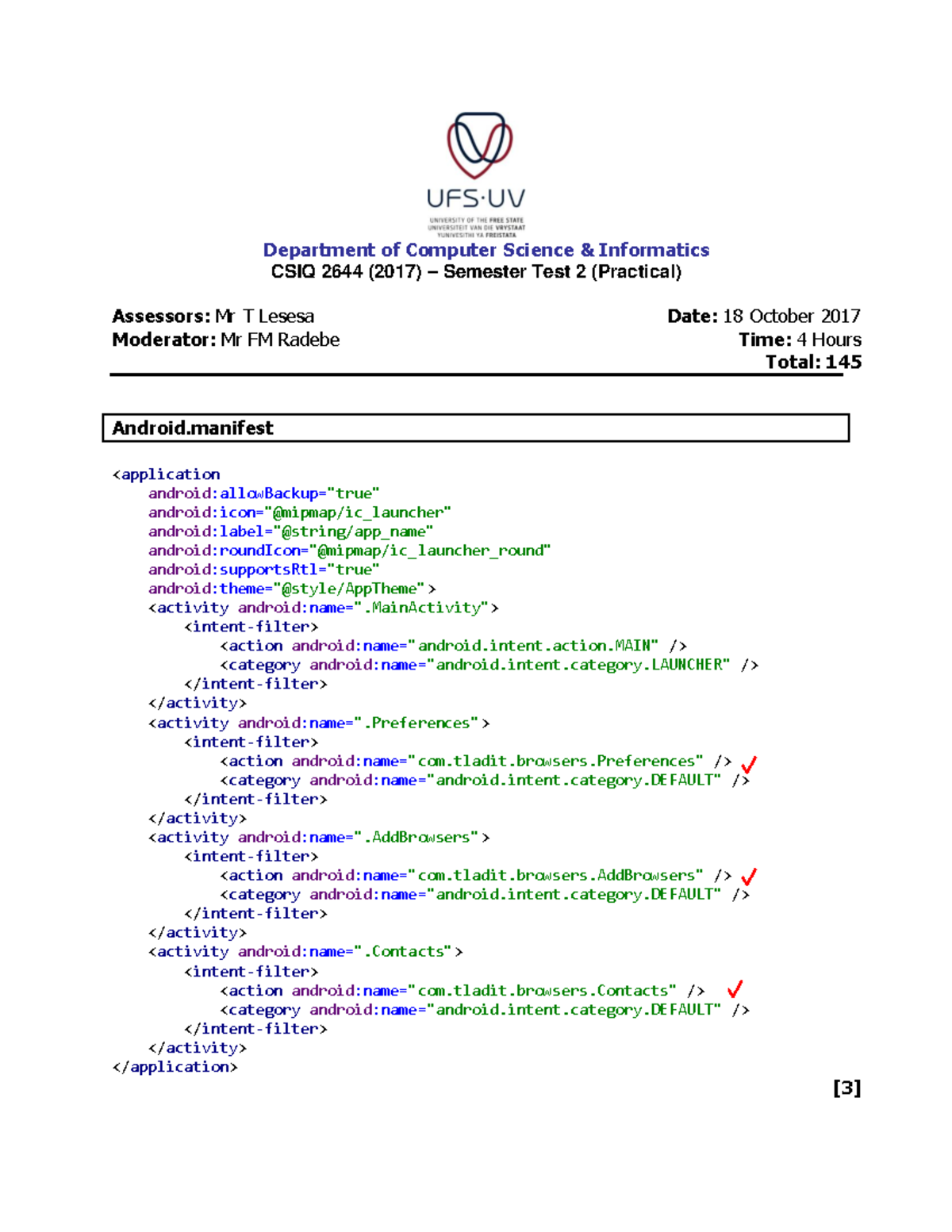 CSIQ2644 Semester Test 2 2017 Memorandum - Department of Computer ...