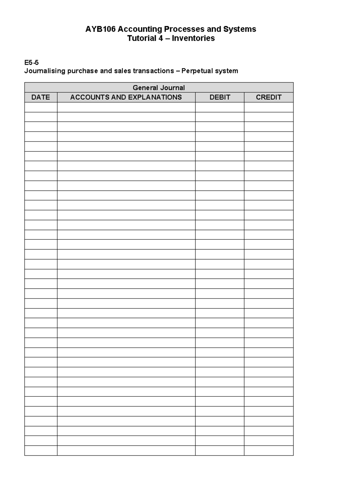 T4 - Tutorial Proforma - 4 - AYB106 - AYB106 Accounting Processes and ...