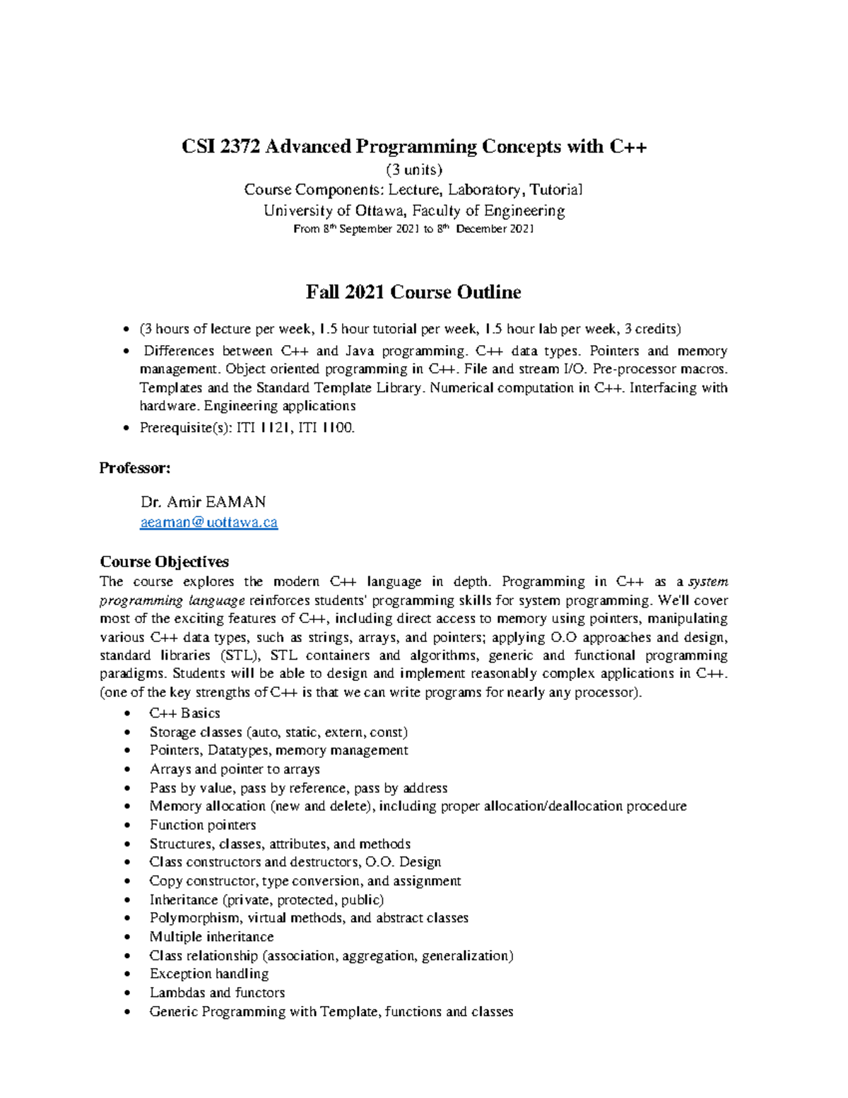 Outline CSI2372 2021 - slides for the class ceg 3136 use for study ...