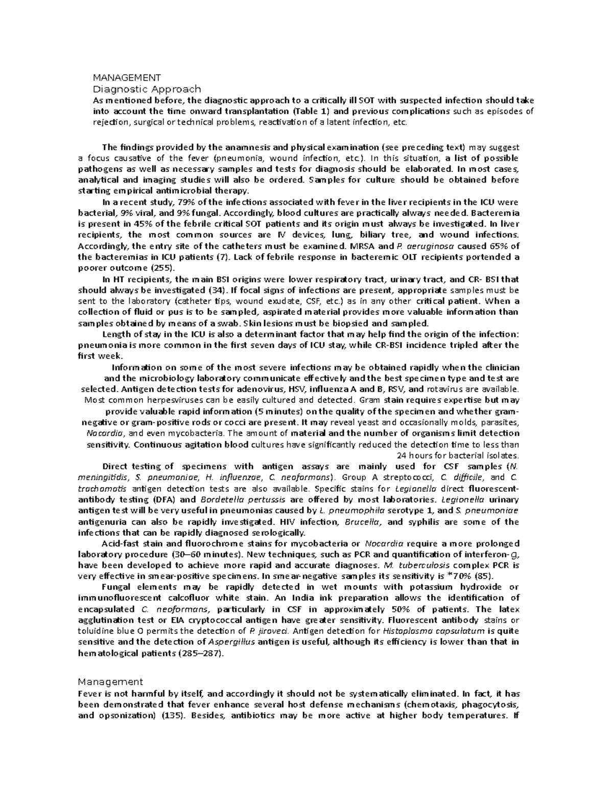 Management - MANAGEMENT Diagnostic Approach As mentioned before, the ...