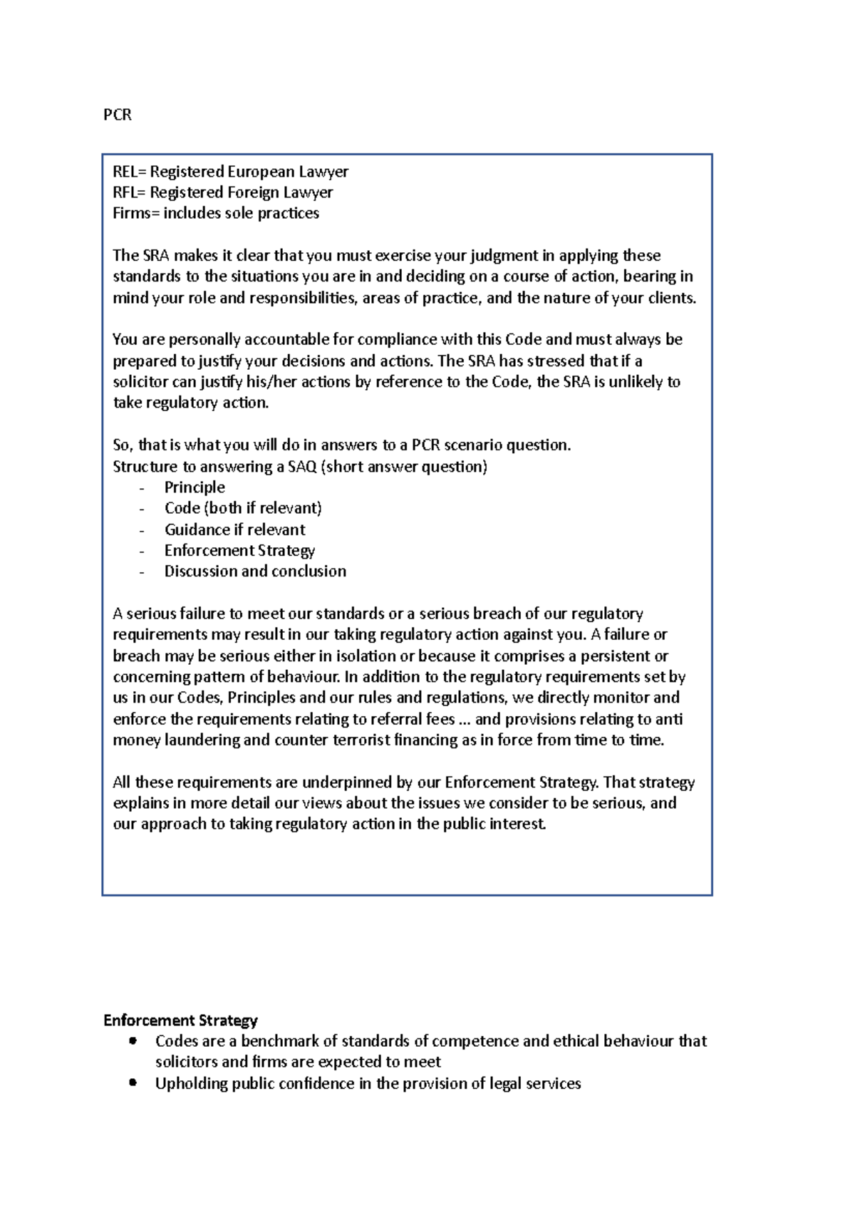 Enforcement strategy - Lecture notes 6 - PCR Enforcement Strategy Codes ...