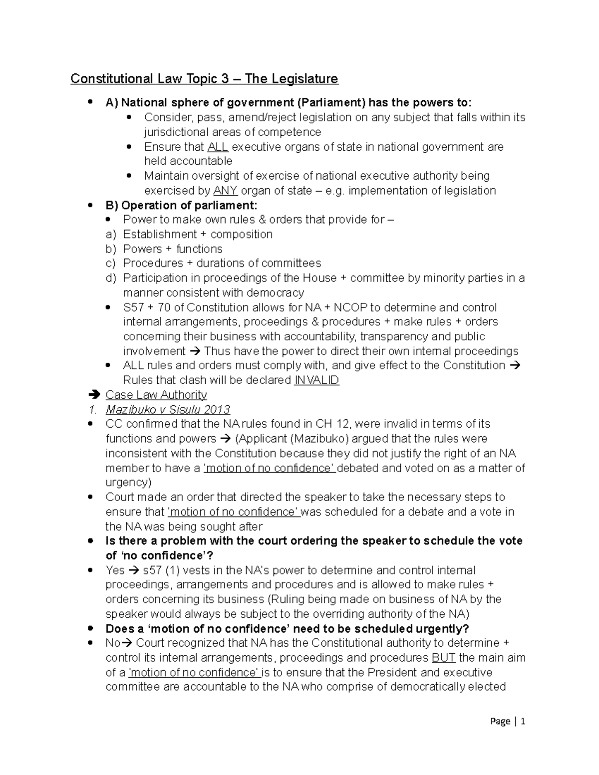 Constitutional Law Notes June - Constitutional Law Topic 3 – The ...