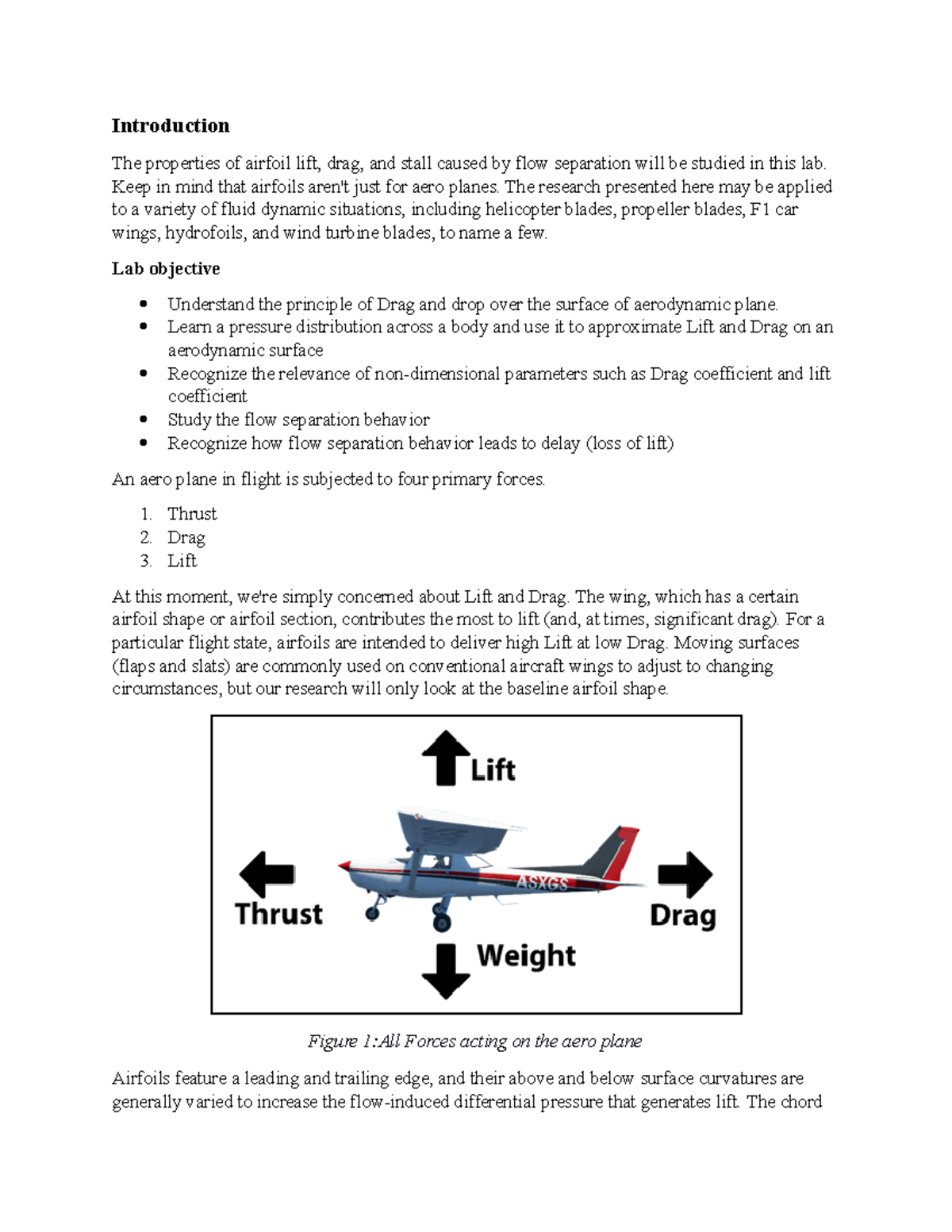 Fluid Mechanics Lb - Introduction The properties of airfoil lift, drag, and stall caused by flow ...