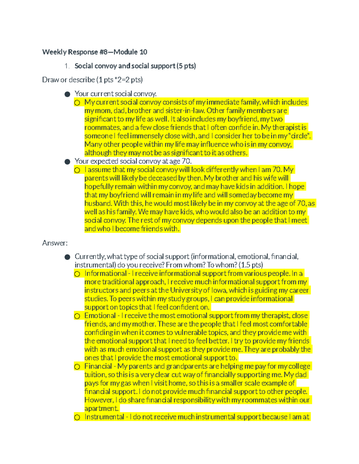 Weekly Response #9 - Social convoy and social support (5 pts) Draw or ...