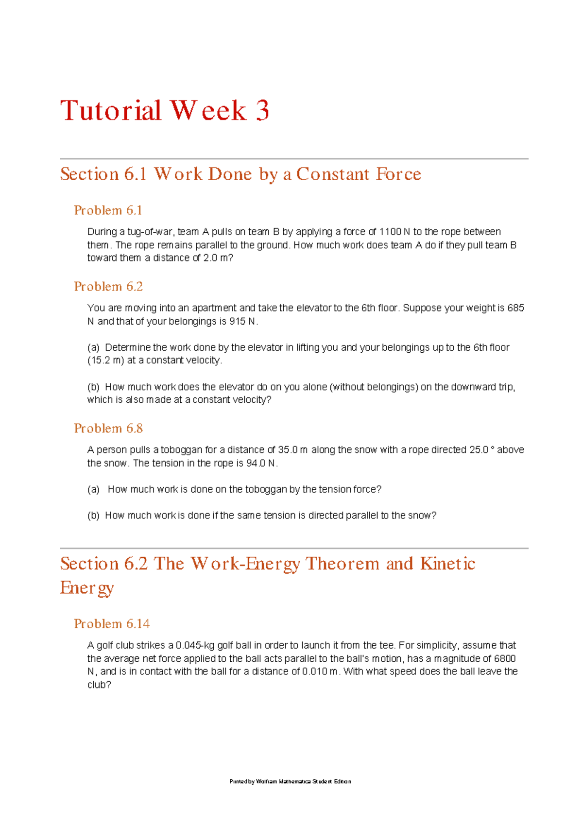 Tutorial Ques - Work done by forces - Questions to practice on ...