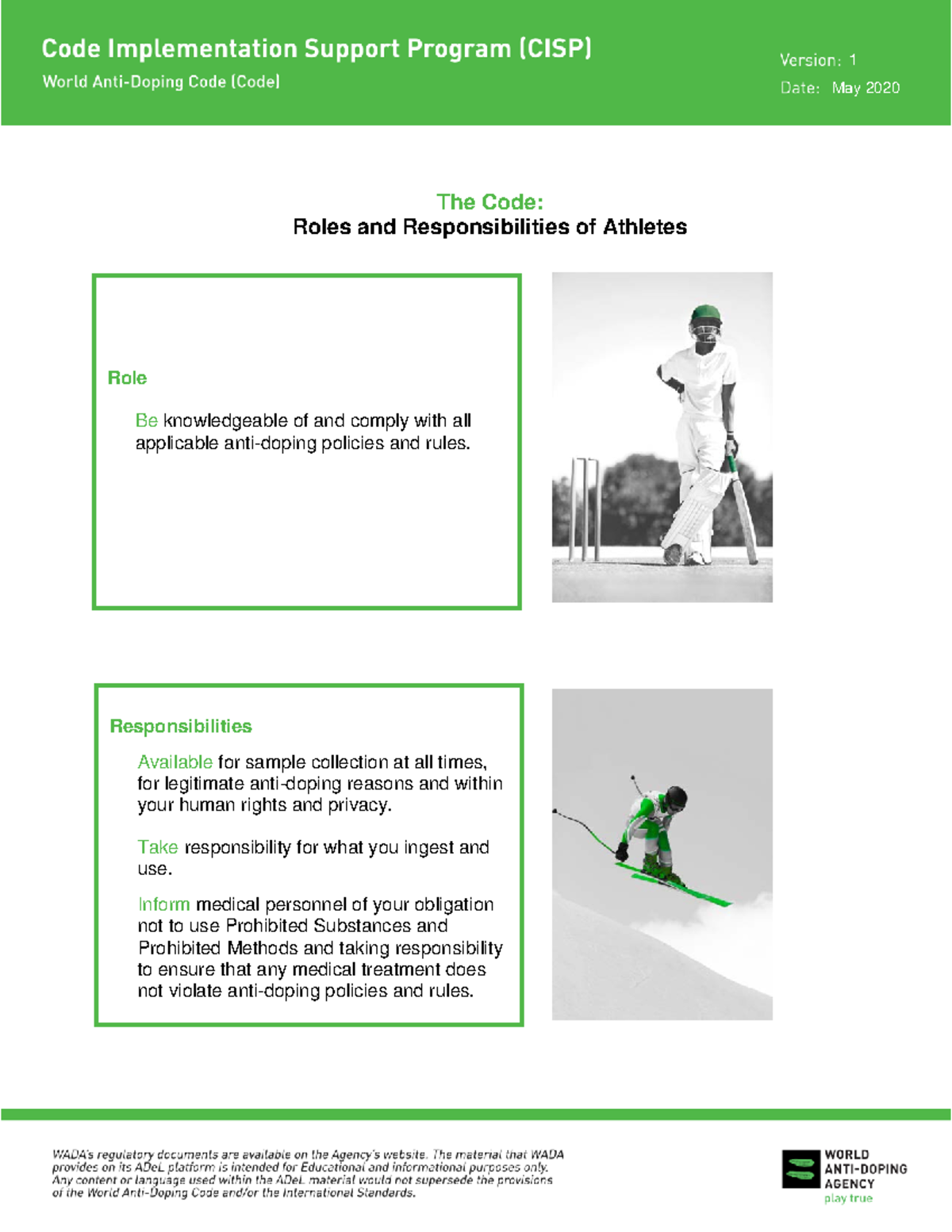Roles and Responsibilities Code Athletes - 1 May 2020 The Code: Roles ...