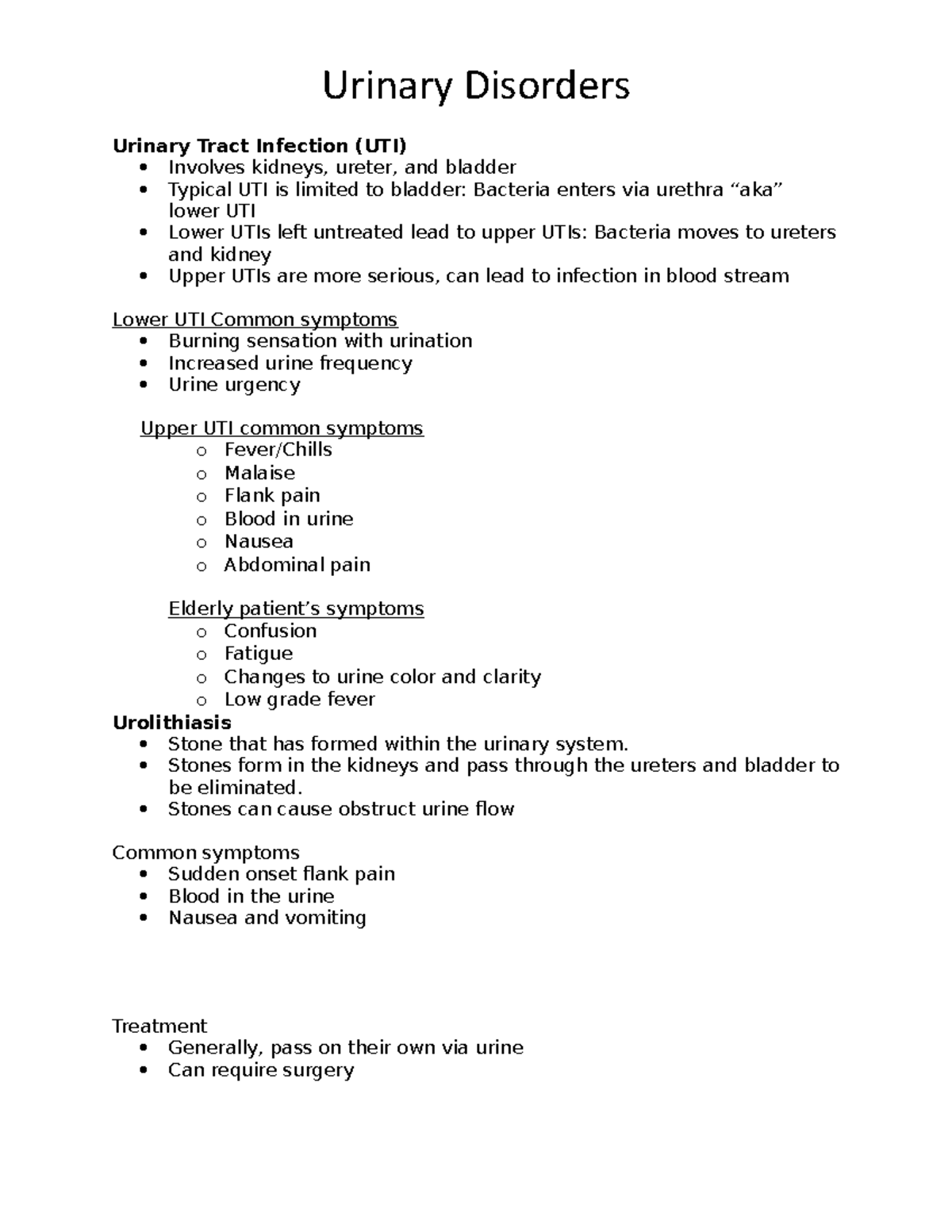 Urinary Disorders - Lecture Notes - Urinary Disorders Urinary Tract ...