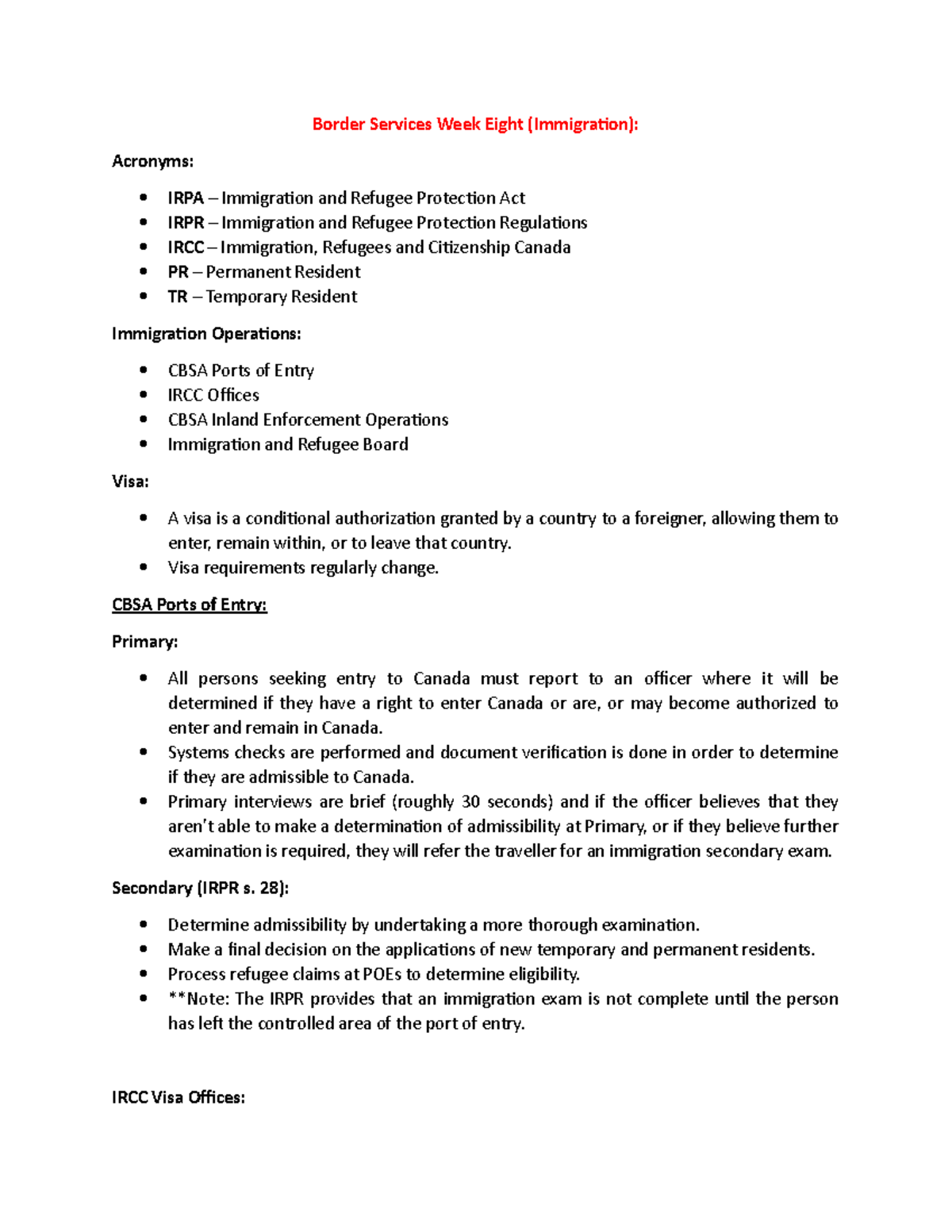 Border Services Week Eight - Visa requirements regularly change. CBSA ...