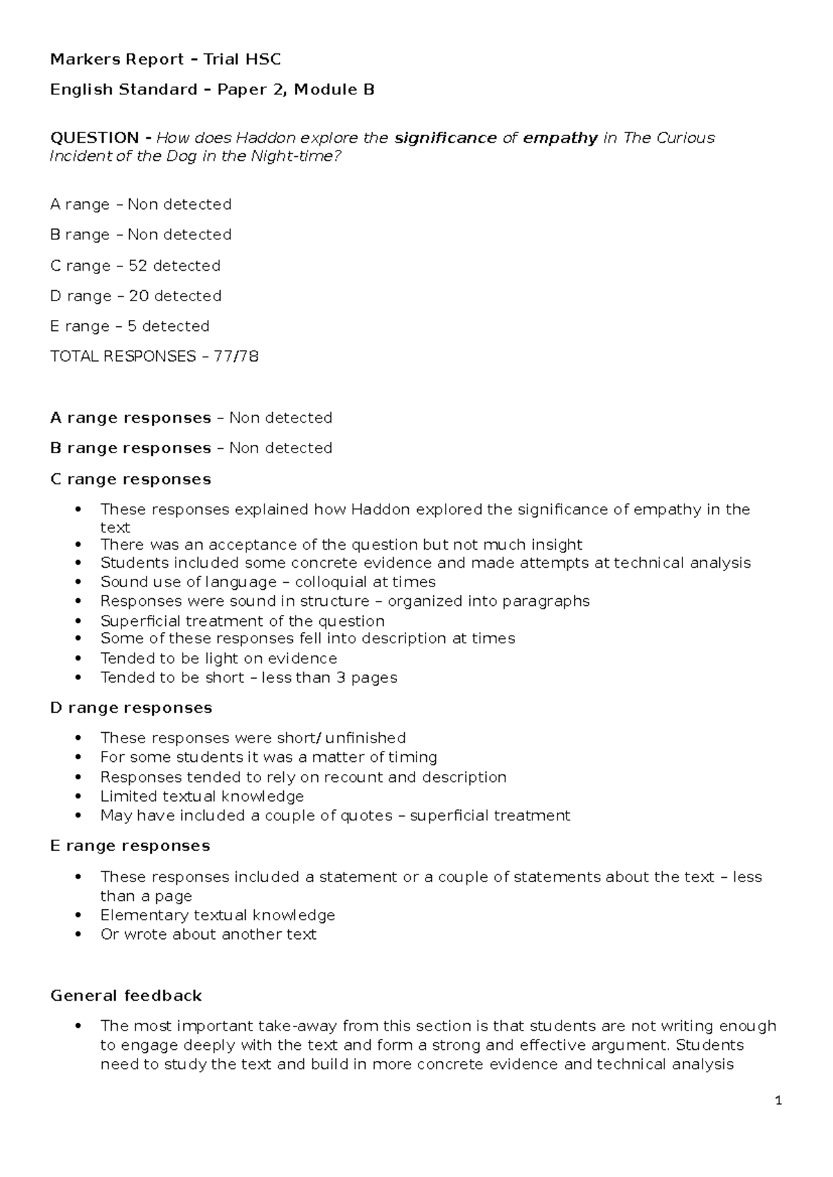 English Standard – Paper 2, Module B (1) - Markers Report – Trial HSC ...