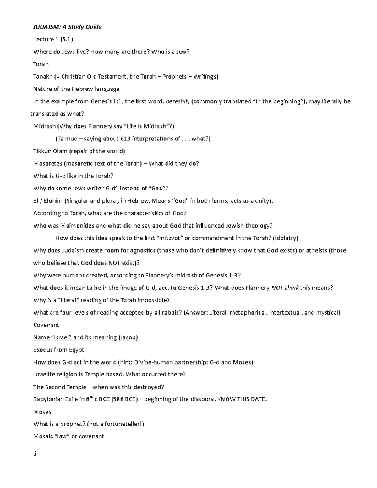 Judaism revised study guide April 2 2023 docx - JUDAISM: A Study Guide ...