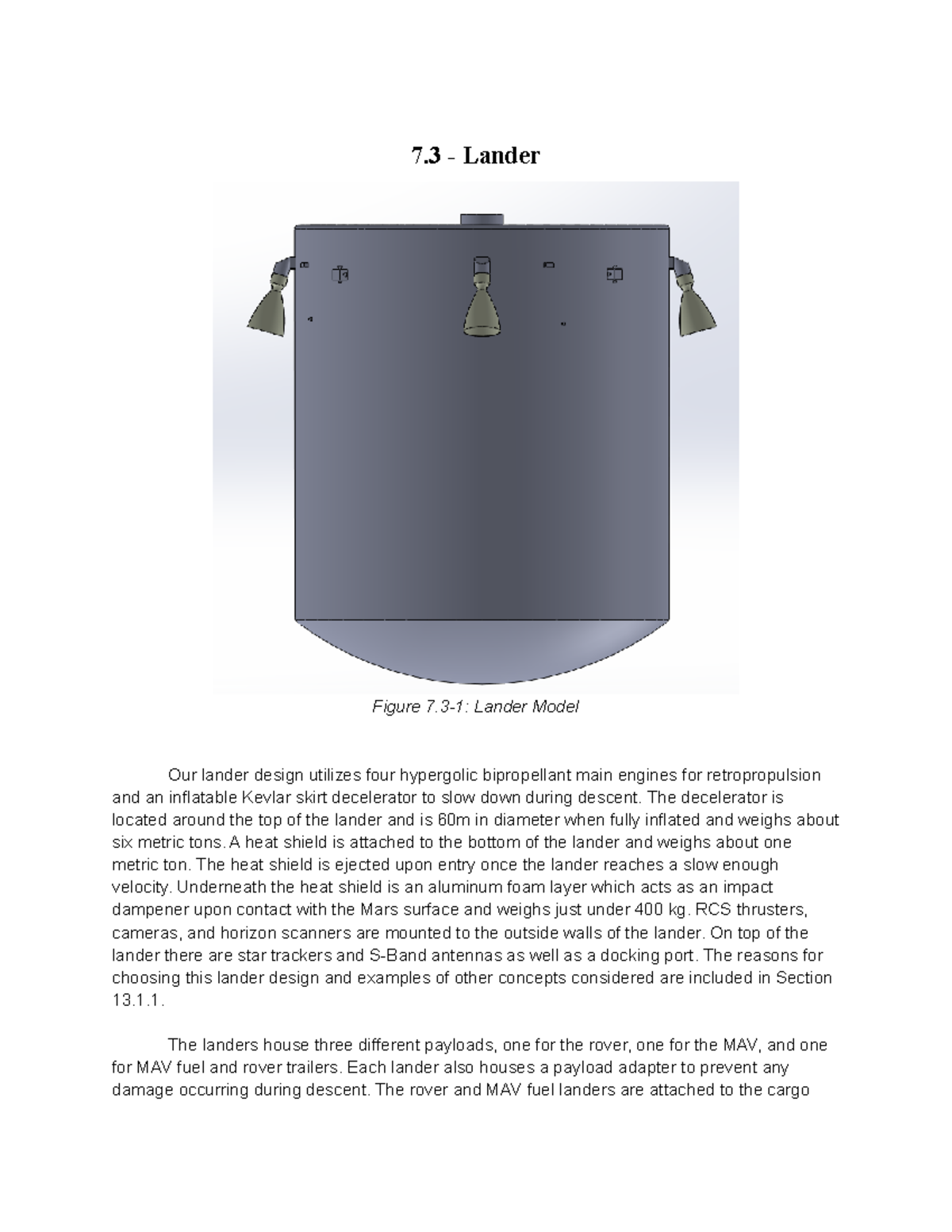 Part 59 - 7 - Lander Figure 7-1: Lander Model Our lander design ...