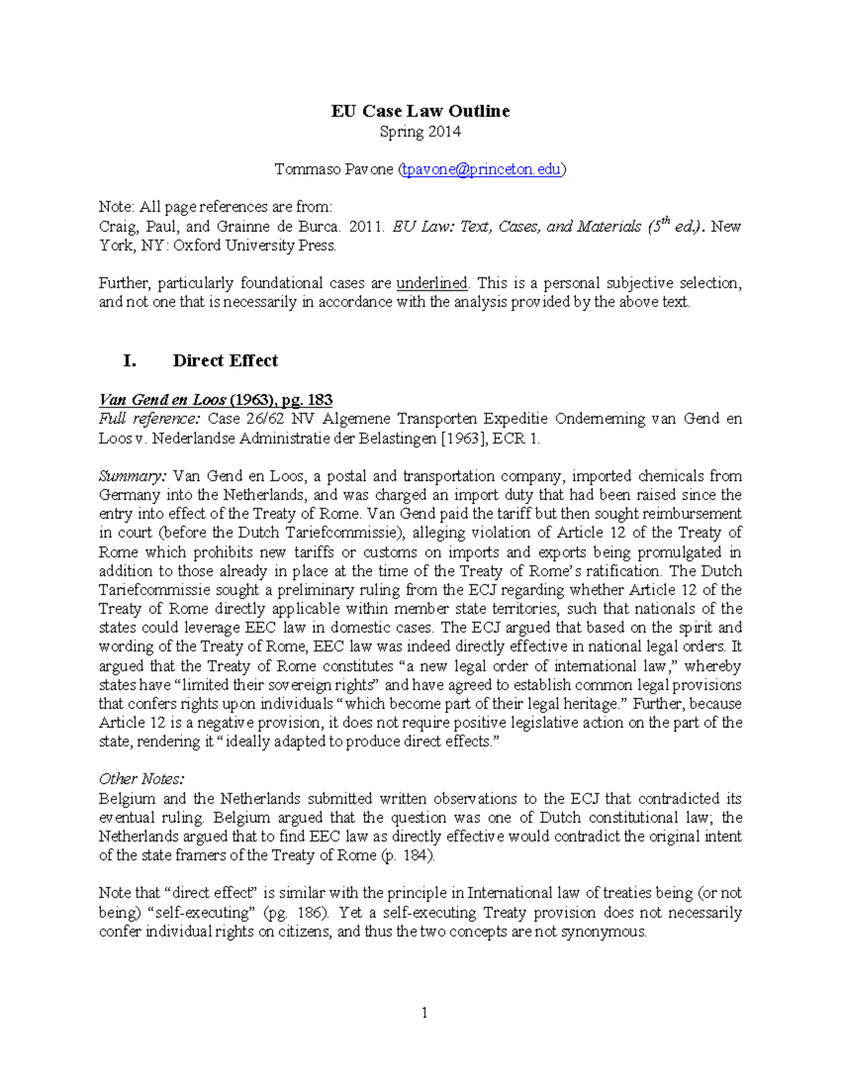 Eu case law outline based on craig de burca 2011 - EU Case Law Outline ...