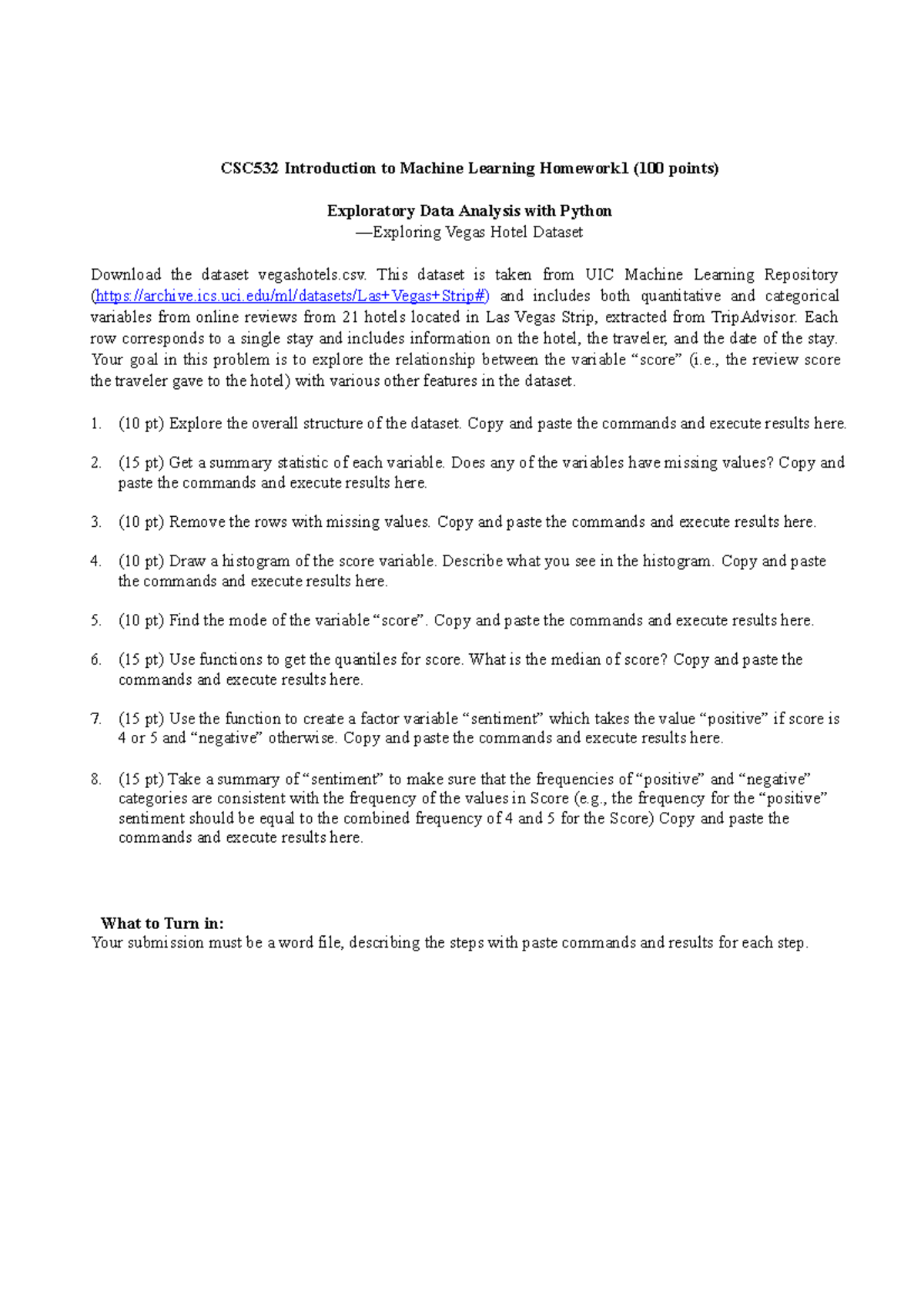 Homework assingment - CSC532 Introduction to Machine Learning Homework1 ...