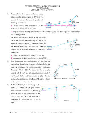 Tutorial 2a Velocity Analysis - THEORY OF MECHANISM AND MACHINE-I TUTORIAL 2 VELOCITY ANALYSIS 1 ...