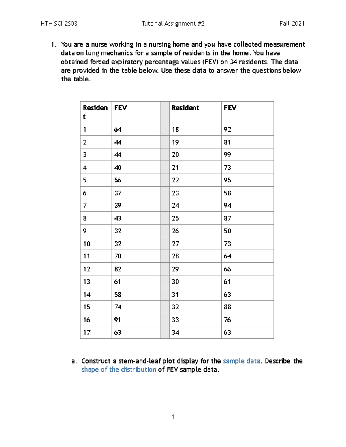 Tutorial Assign 2 - Descriptive Stats & Probability 1 and 2 - You are a nurse working in a ...