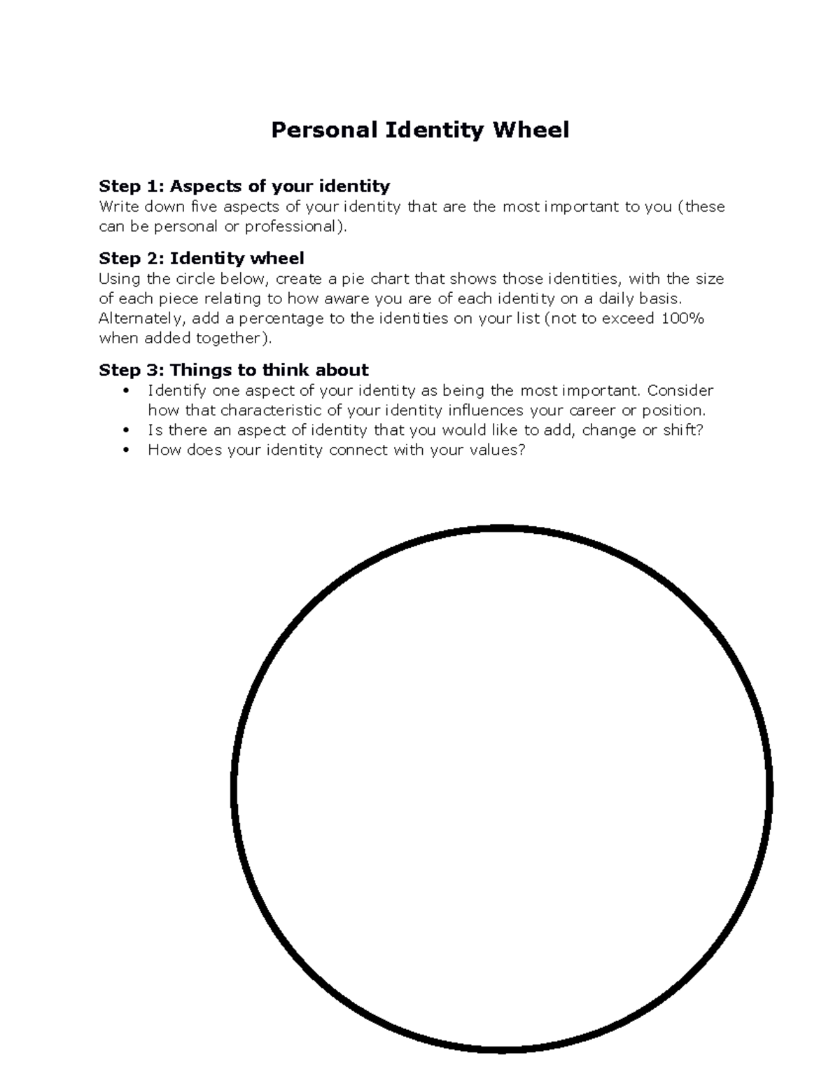 Personal Identity Wheel ( Final) - Personal Identity Wheel Step 1 ...