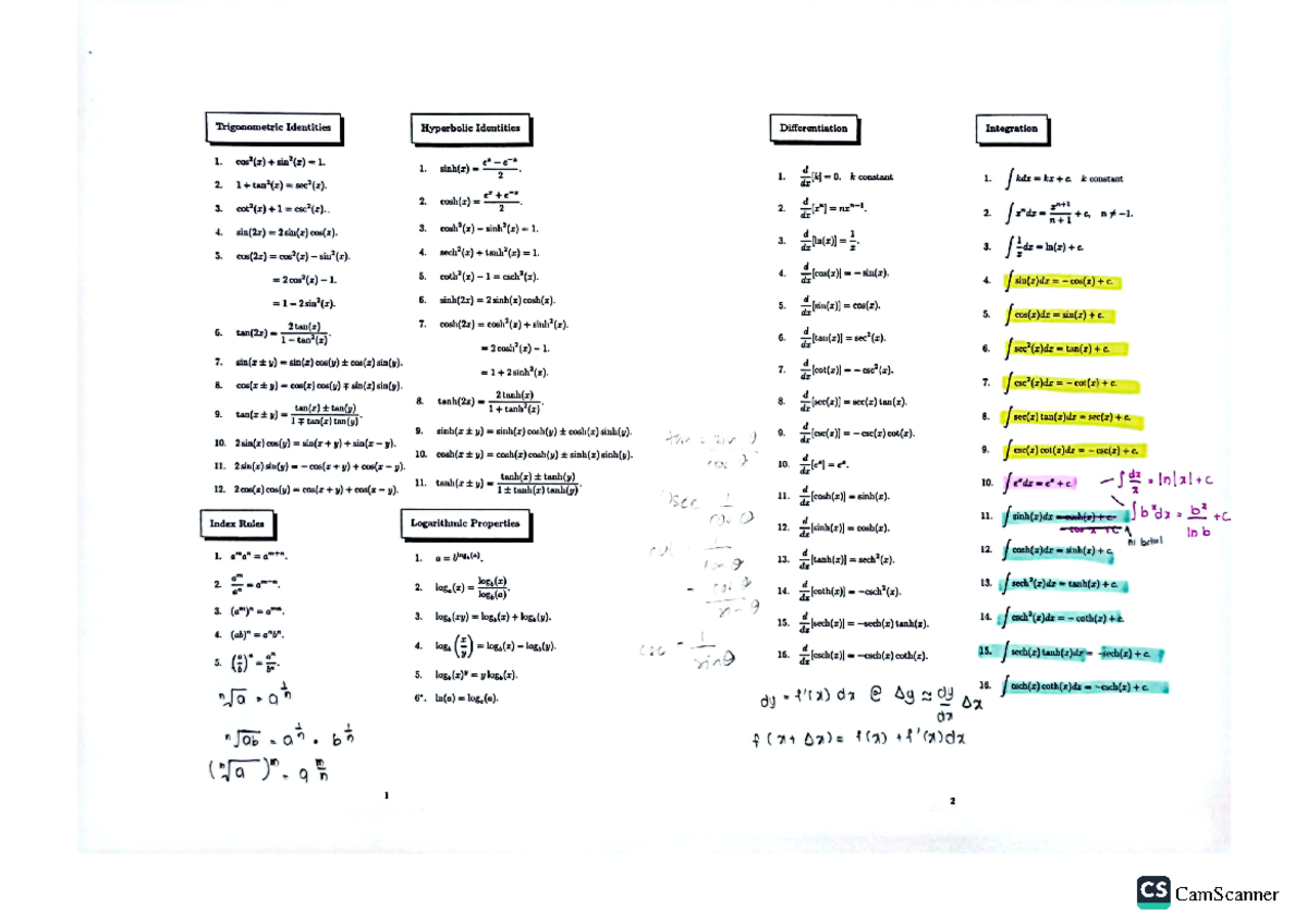 Formular Calculus - calculus - CamScanner - Studocu