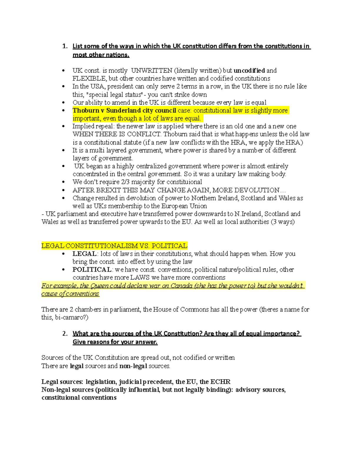 Constitutional Law - Tutorial 2 - 1. List some of the ways in which the ...