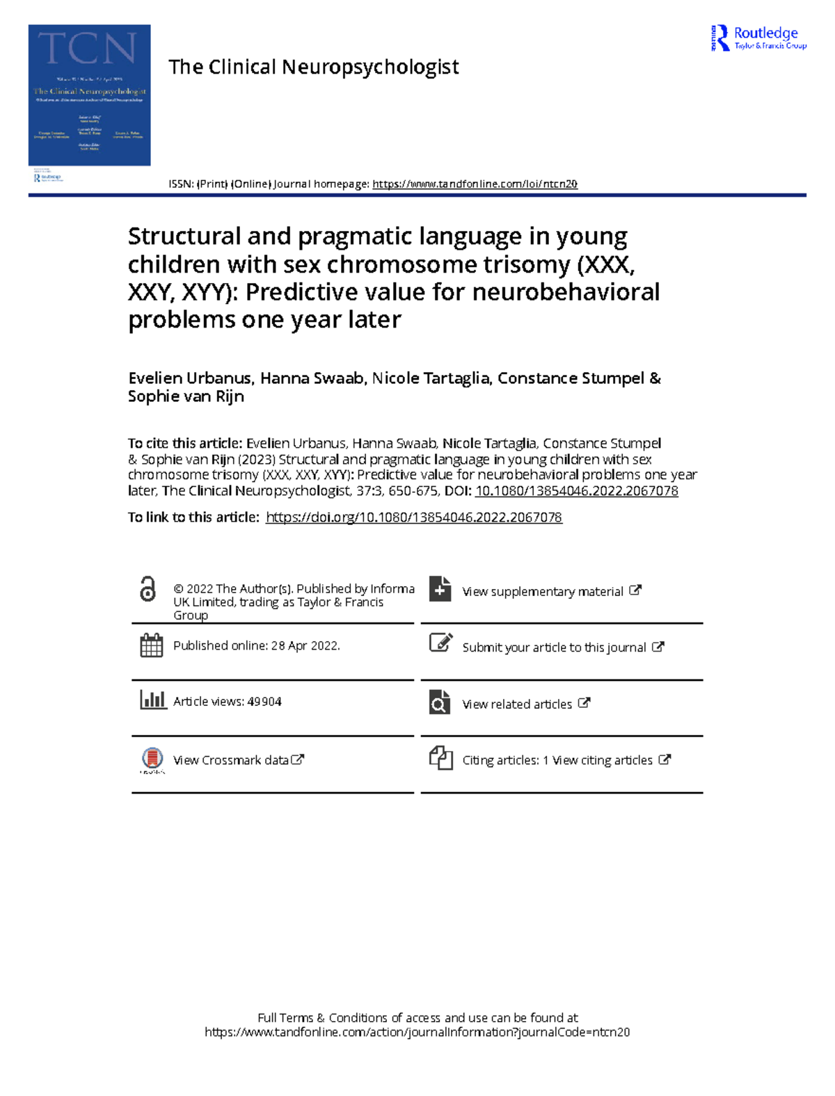 Structural and pragmatic language in young children with sex chromosome trisomy XXX XXY XYY ...