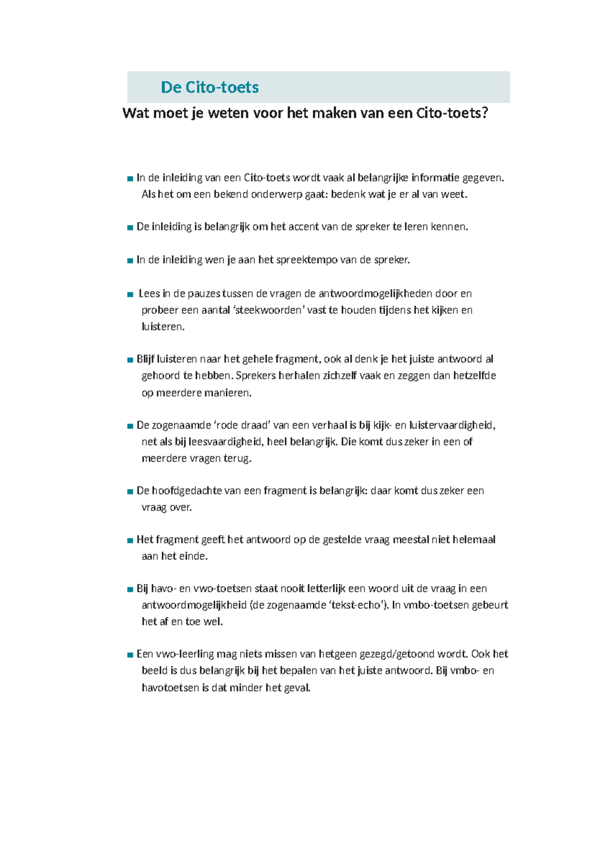 Cito-tips-luistervaardigheid - De Cito-toets Wat moet je weten voor het ...