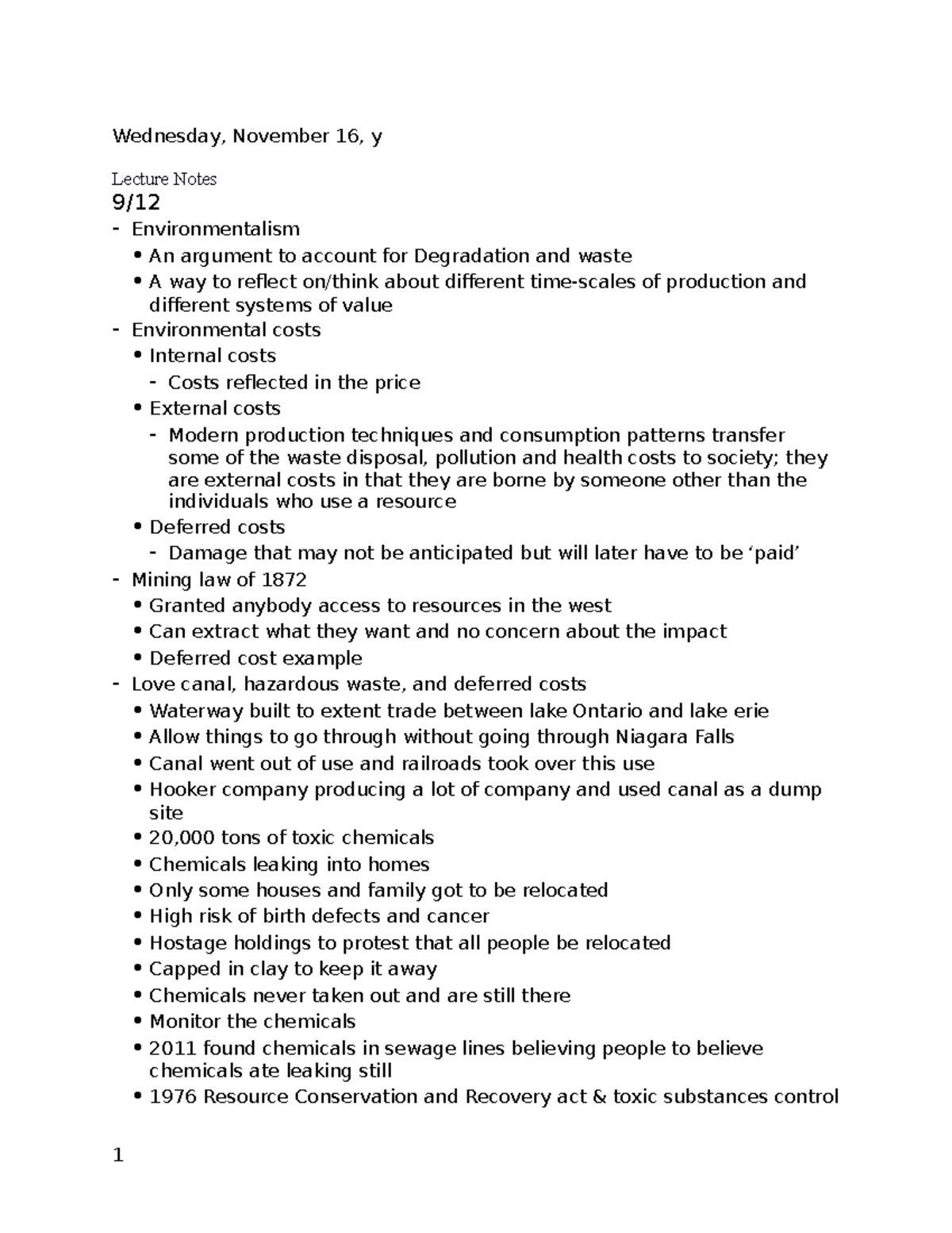 Environment Notes 9/12 - Wednesday, November 16, y Lecture Notes 9 ...