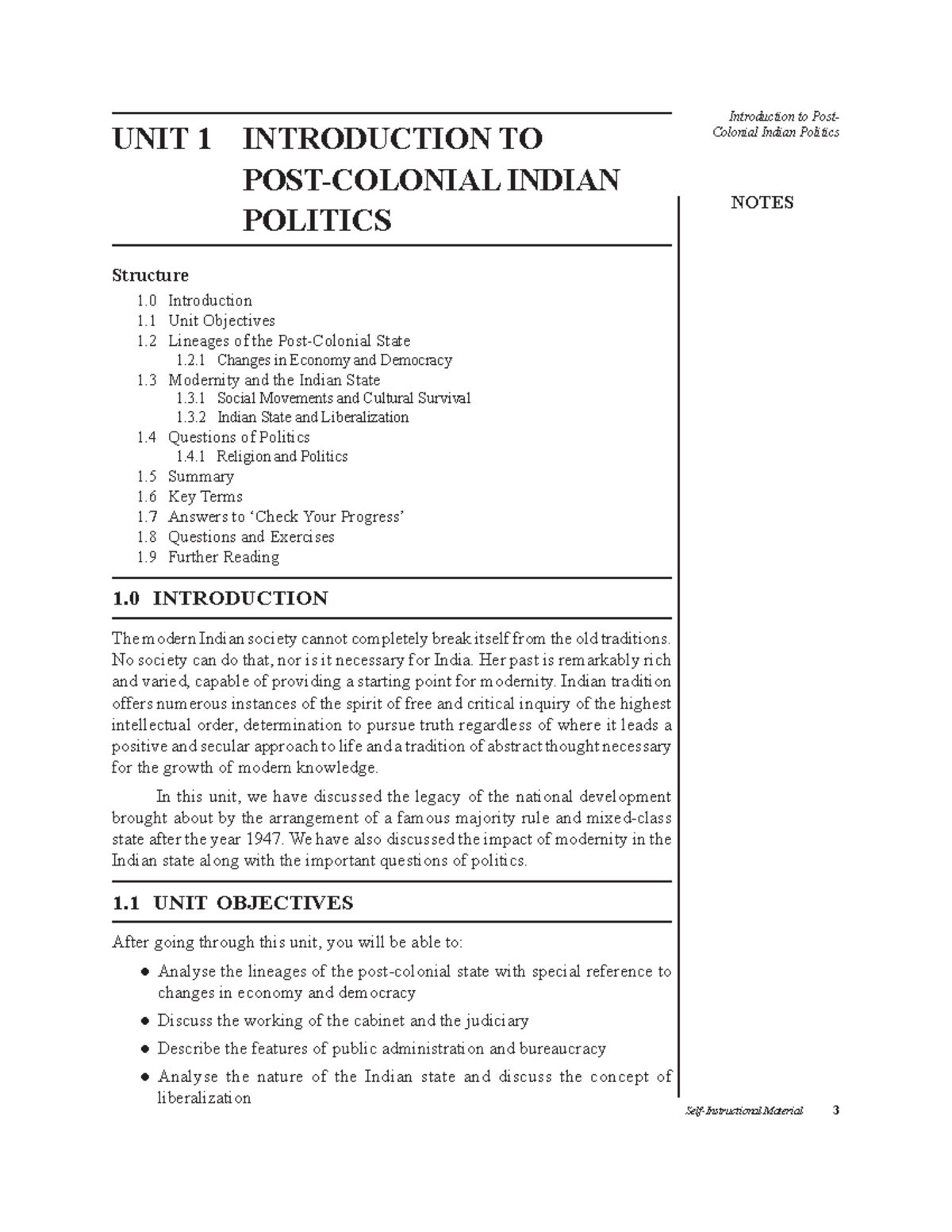 Post-Colonial Indian Politics - Colonial Indian Politics NOTES UNIT 1 ...