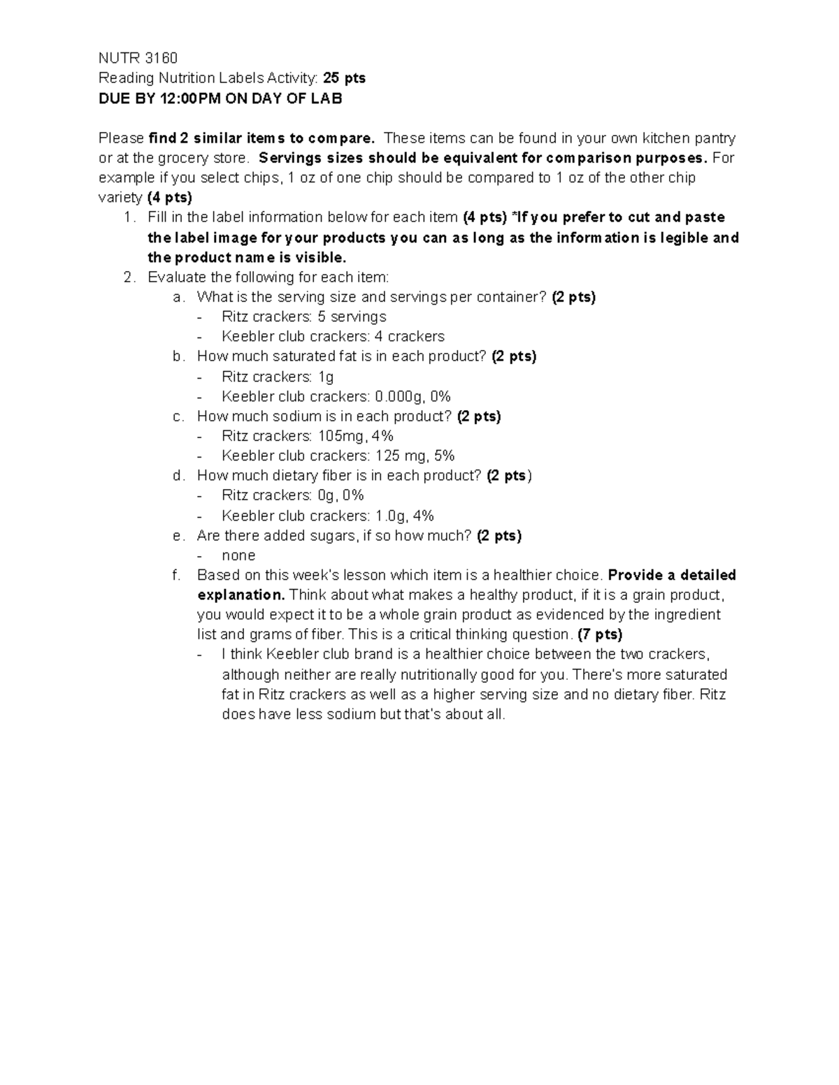 Week 3 Reading Nutrition Labels Activity (4) - NUTR 3160 Reading ...