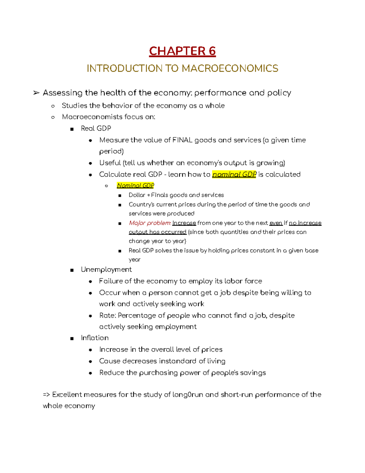 Notes Lecture Note Chapter 6 Introduction To Macroeconomics Assessing The Health Of The