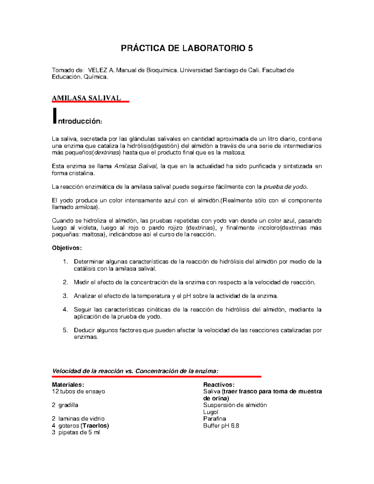 PRÁ Ctica Amilasa Salival.docx Preparacion DE Reactivos - PRÁCTICA DE LABORATORIO 5 Tomado de ...