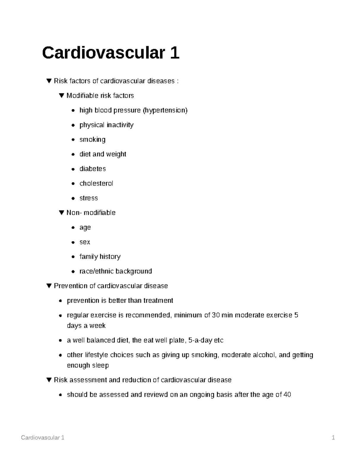 Cardiovascular 1 - Lecture notes based on lecture given by Dr Alistar ...
